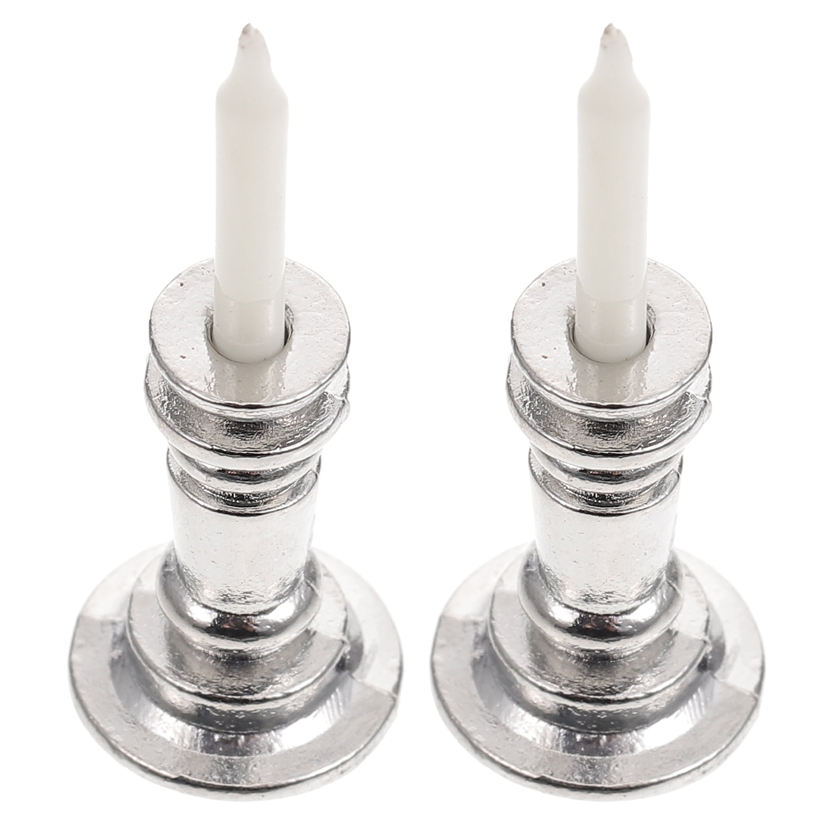 Miniature Candlesticks with Candles: 2Pcs 1: 12 Resin Taper Holder ...