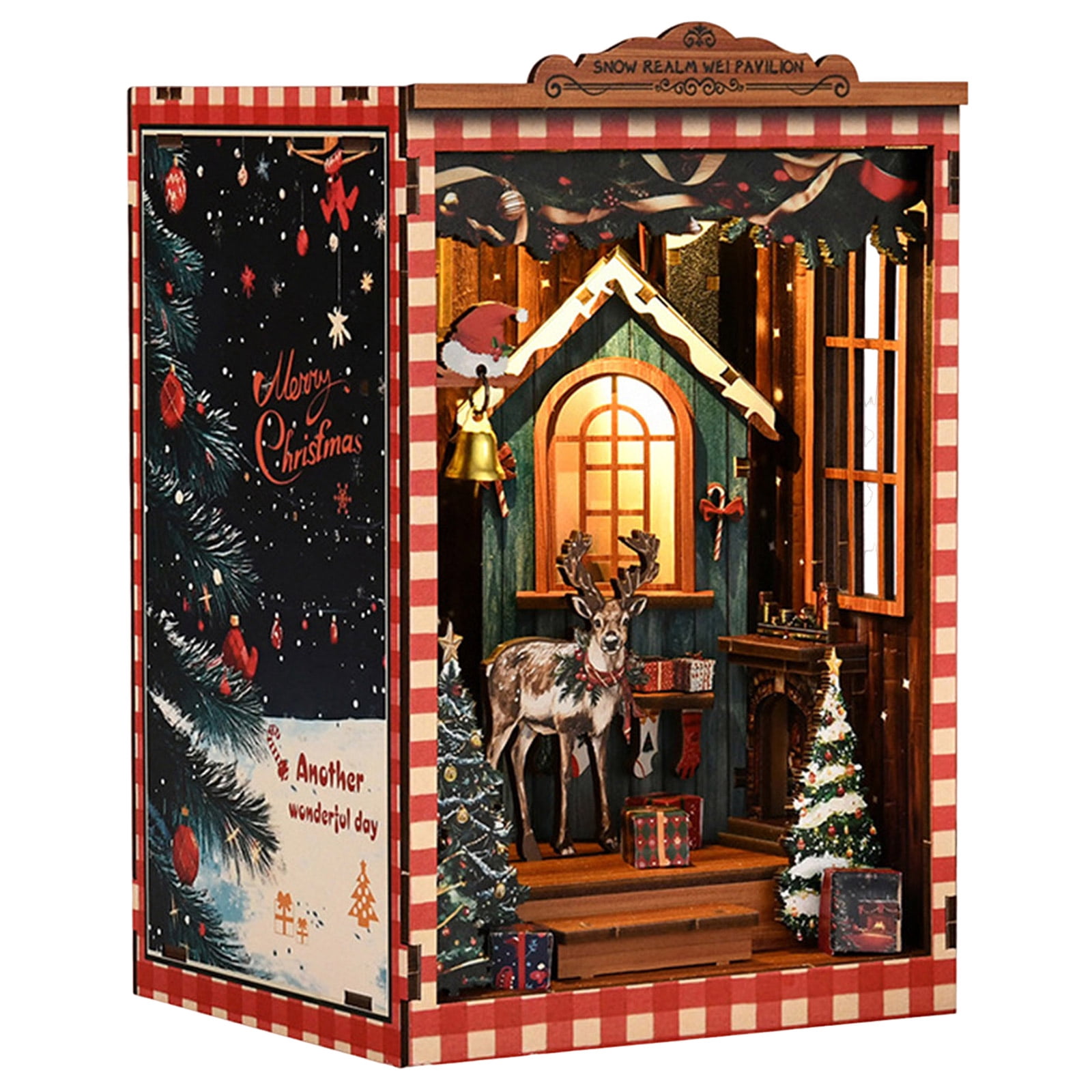 Miniature Christmas Book Nook Kits DIY Tiny House 3D Wooden Puzzle Xmas ...