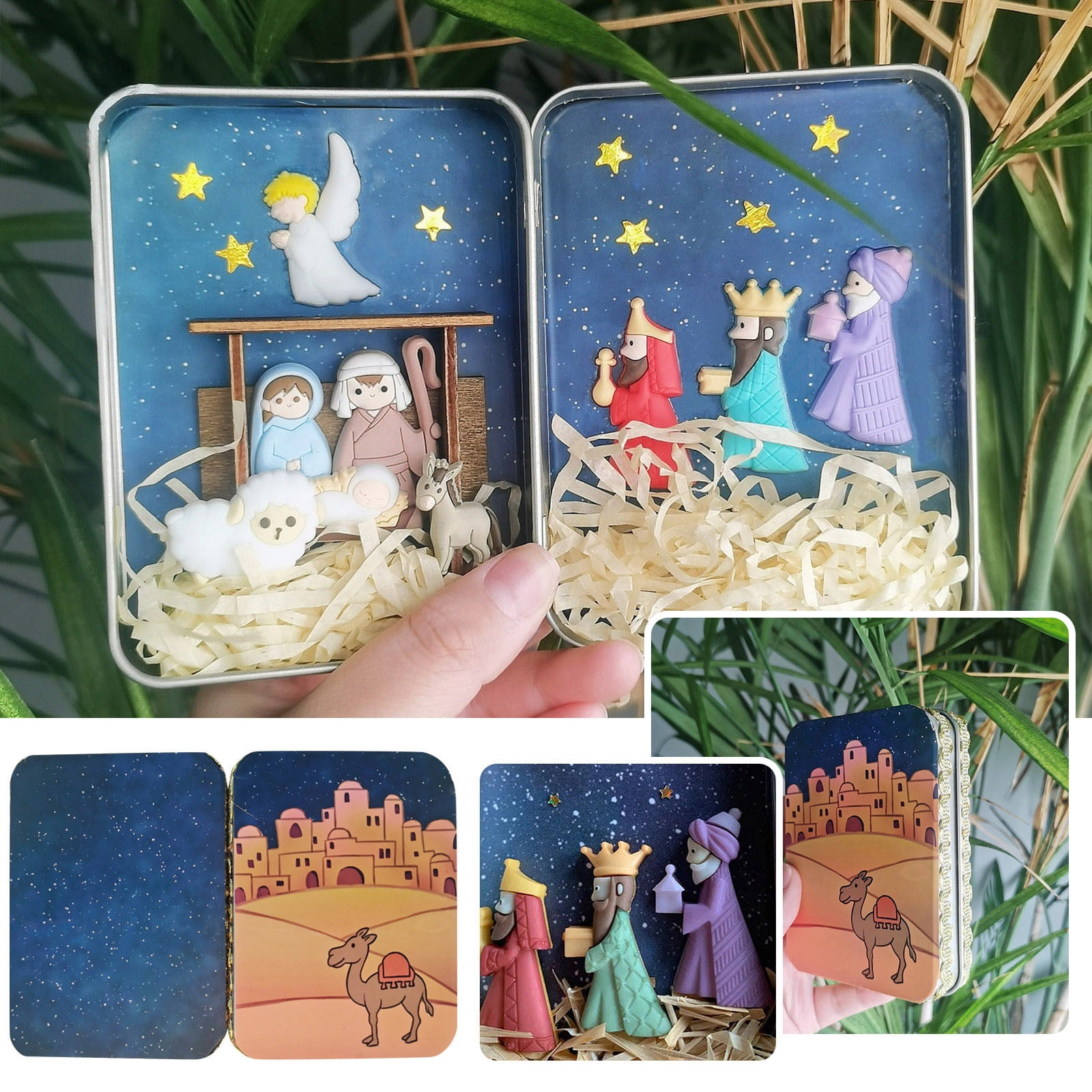 Miniature Christmas Nativity Set in A Tin Box | Handcrafted Pocket ...