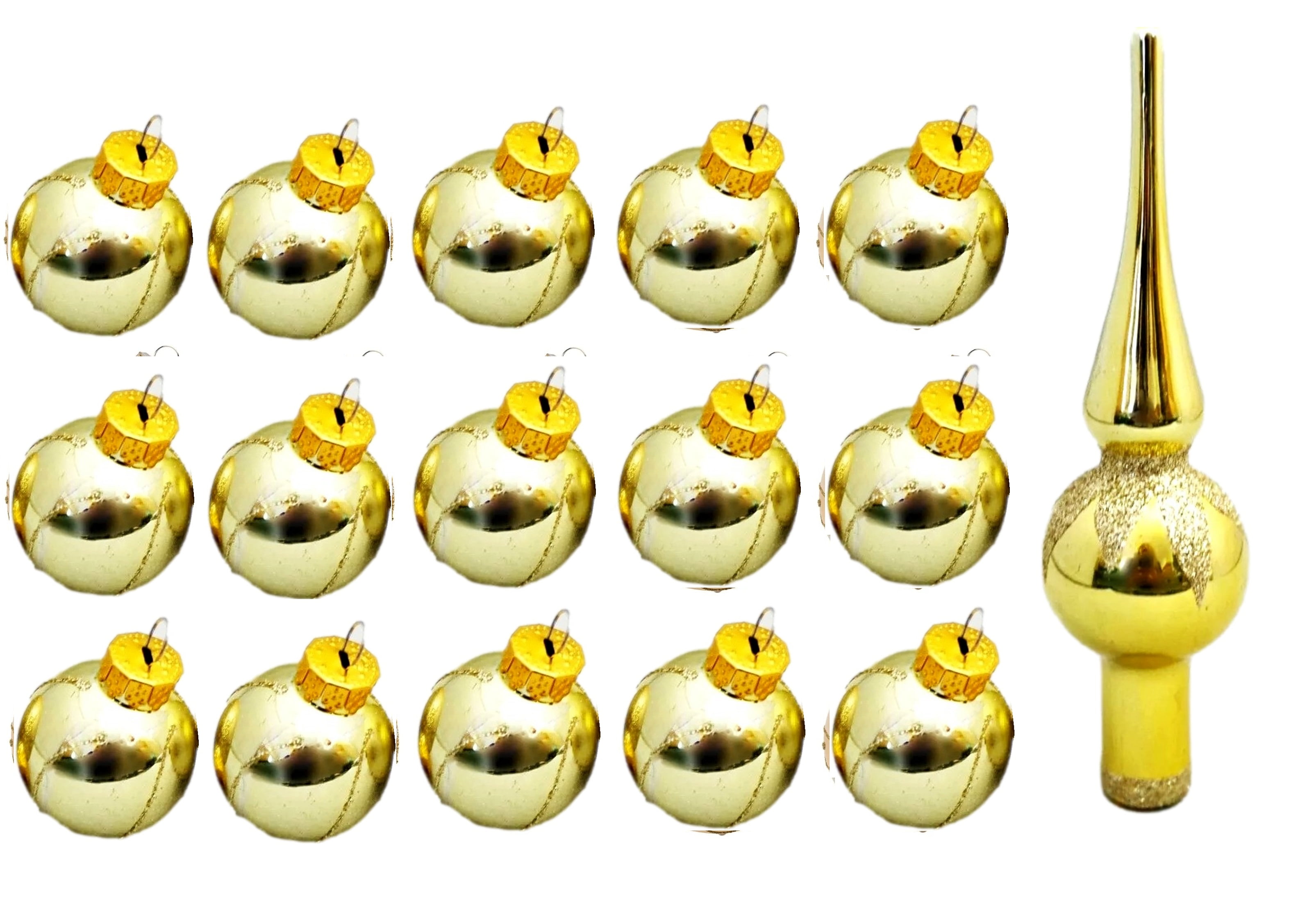 Miniature Christmas Tree Ball Ornaments and Tree Topper Elegant Gold ...