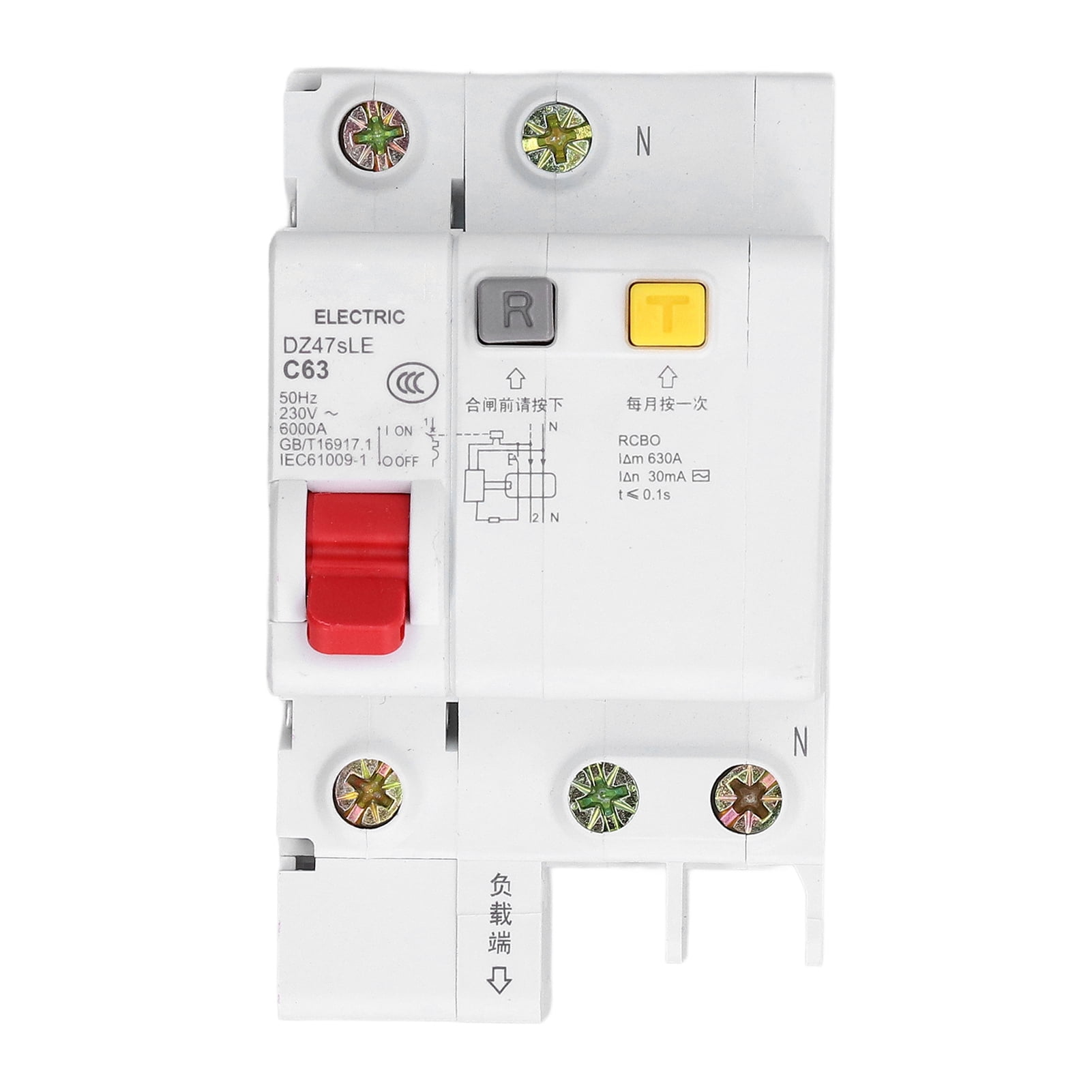 Miniature Circuit Breaker Residual Current Isolator DIN Rail Mount 230V 63A 1P+N DZ47sLE C63 ...