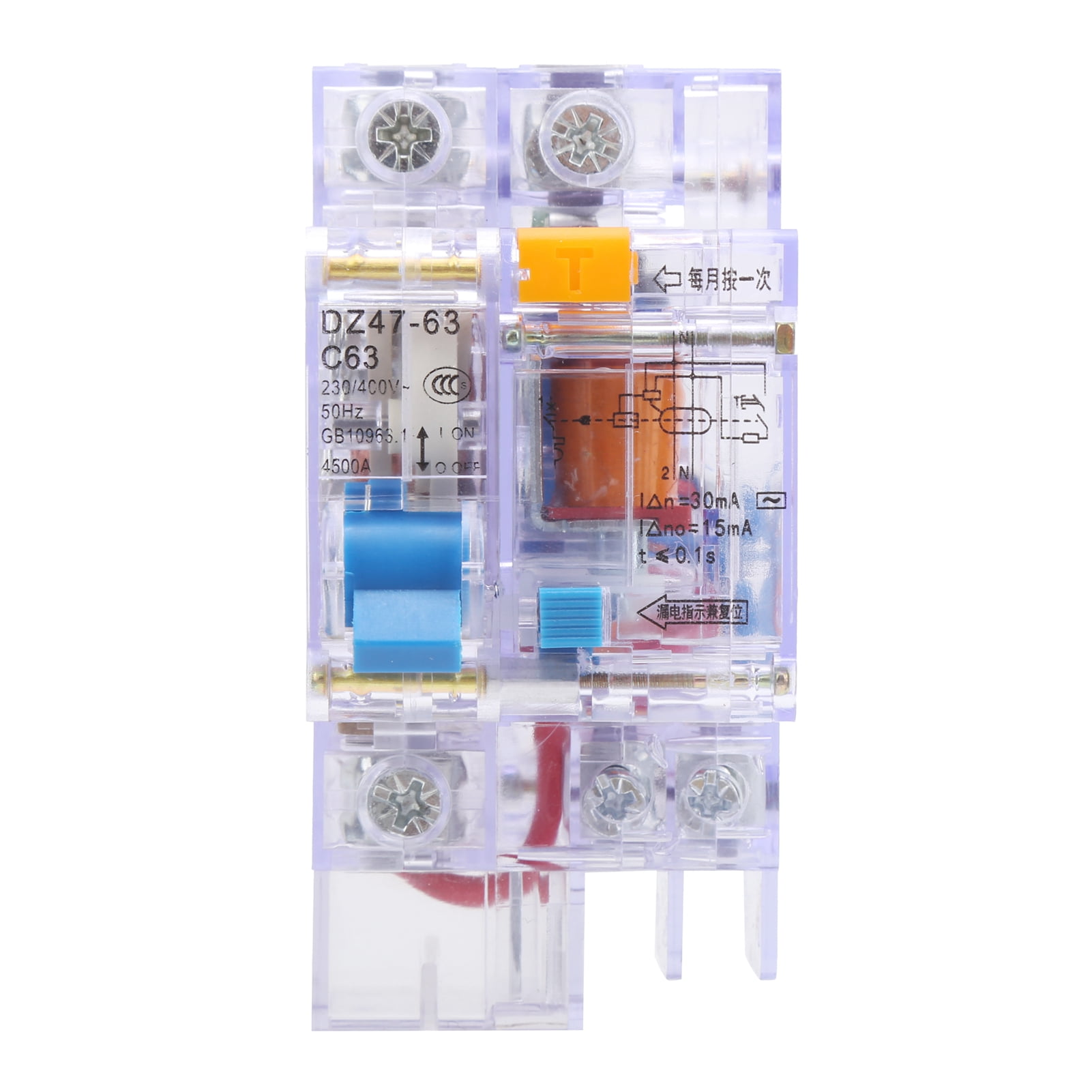 Miniature Circuit Breaker Transparent 1P+N 6A 230V~400V DZ47LE-63 C63 ...