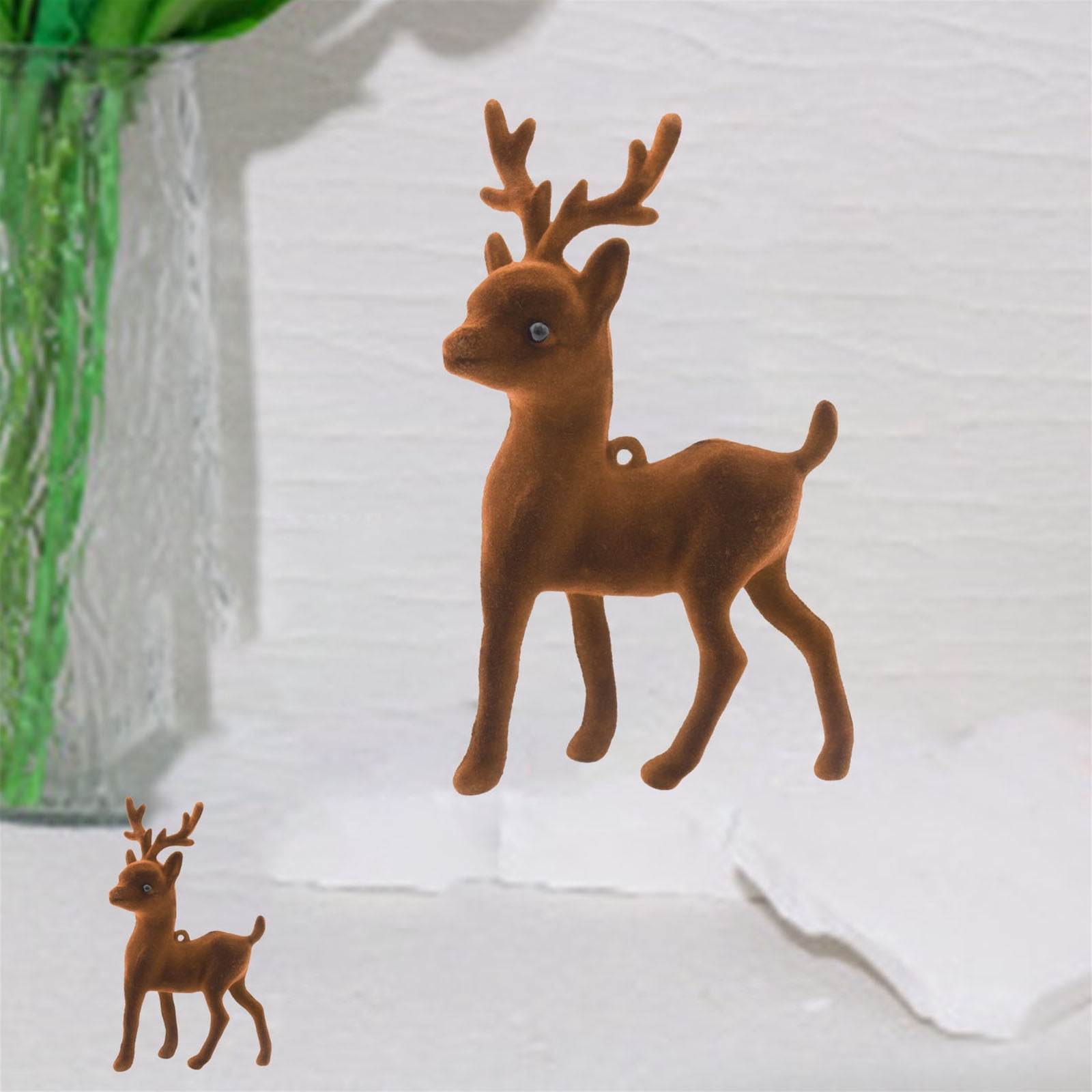 Miniature Deer Ornament Flocking Texture Standing Figurine Desktop ...