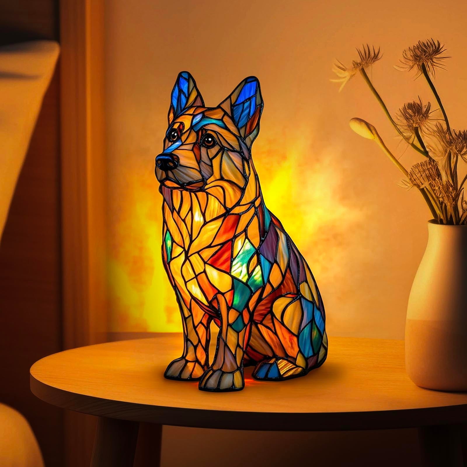 Miniature Dog-Shaped LED,Modern Mosaic Style Table Lamp,Stained Resin ...