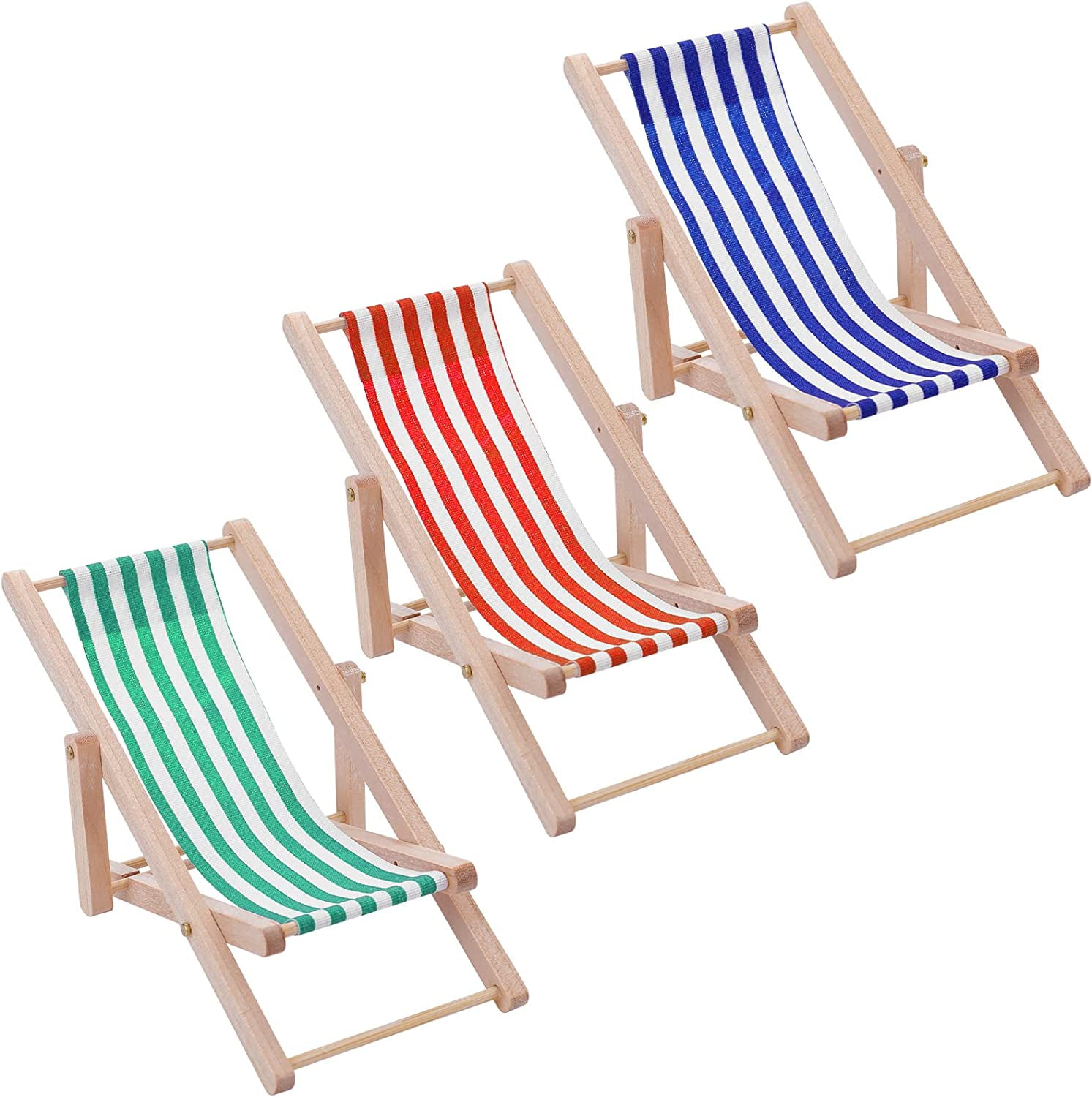 Miniature Dollhouse Beach Chair, 3 Pieces Mini Folding Wooden Beach ...