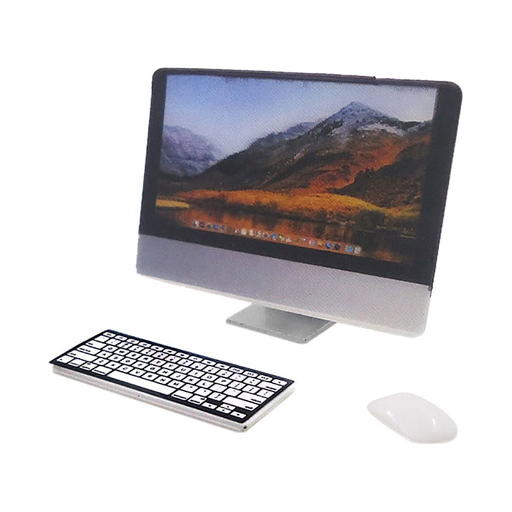 Miniature Dollhouse Computer Set 3Pcs Lcd Screen Keyboard Mouse Model ...