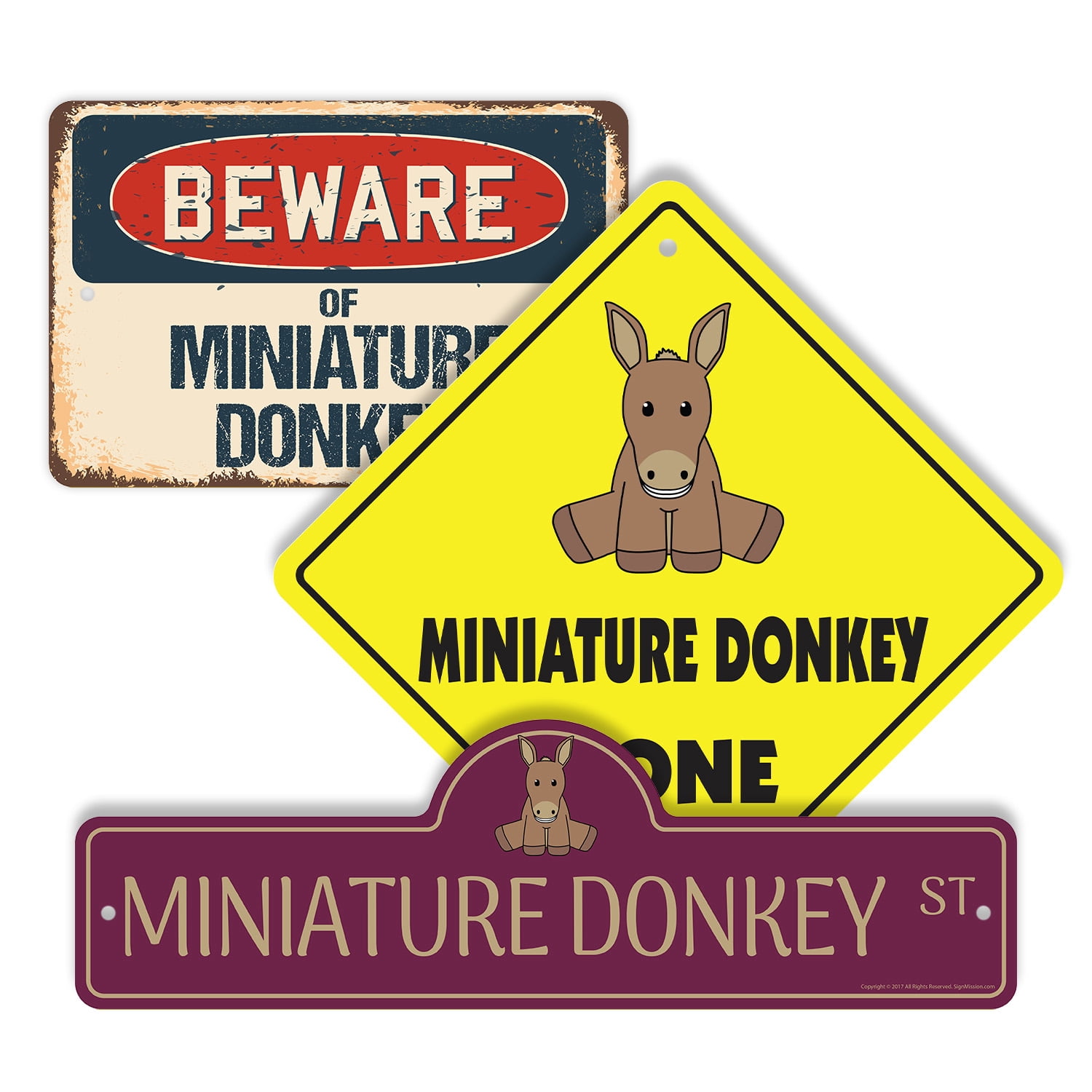 Miniature Donkey (3 Pack) Plastic Street Sign Crossing Sign Warning ...