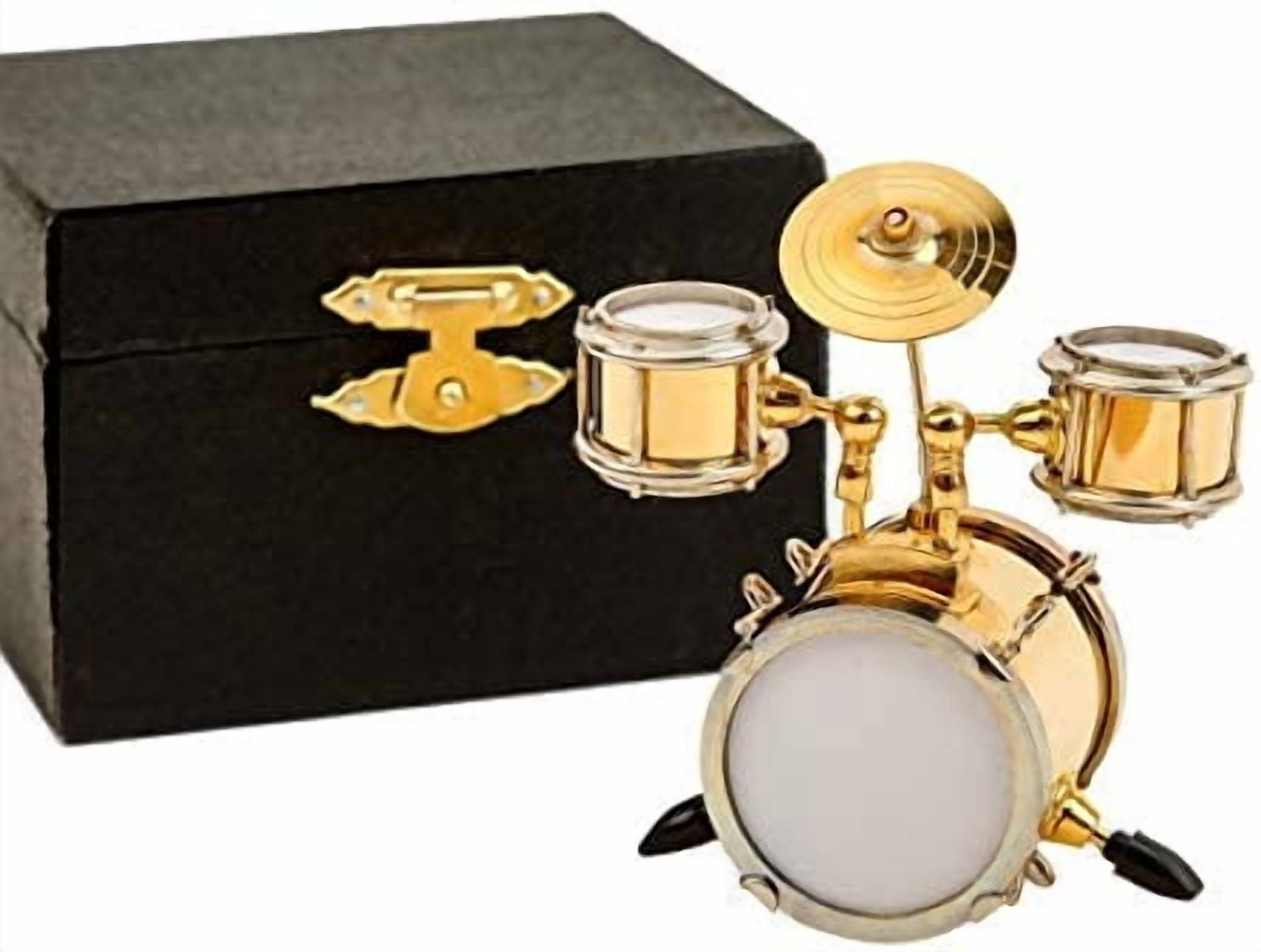Miniature Drum with Case - Gold, Mini Percussion Musical Instrument ...