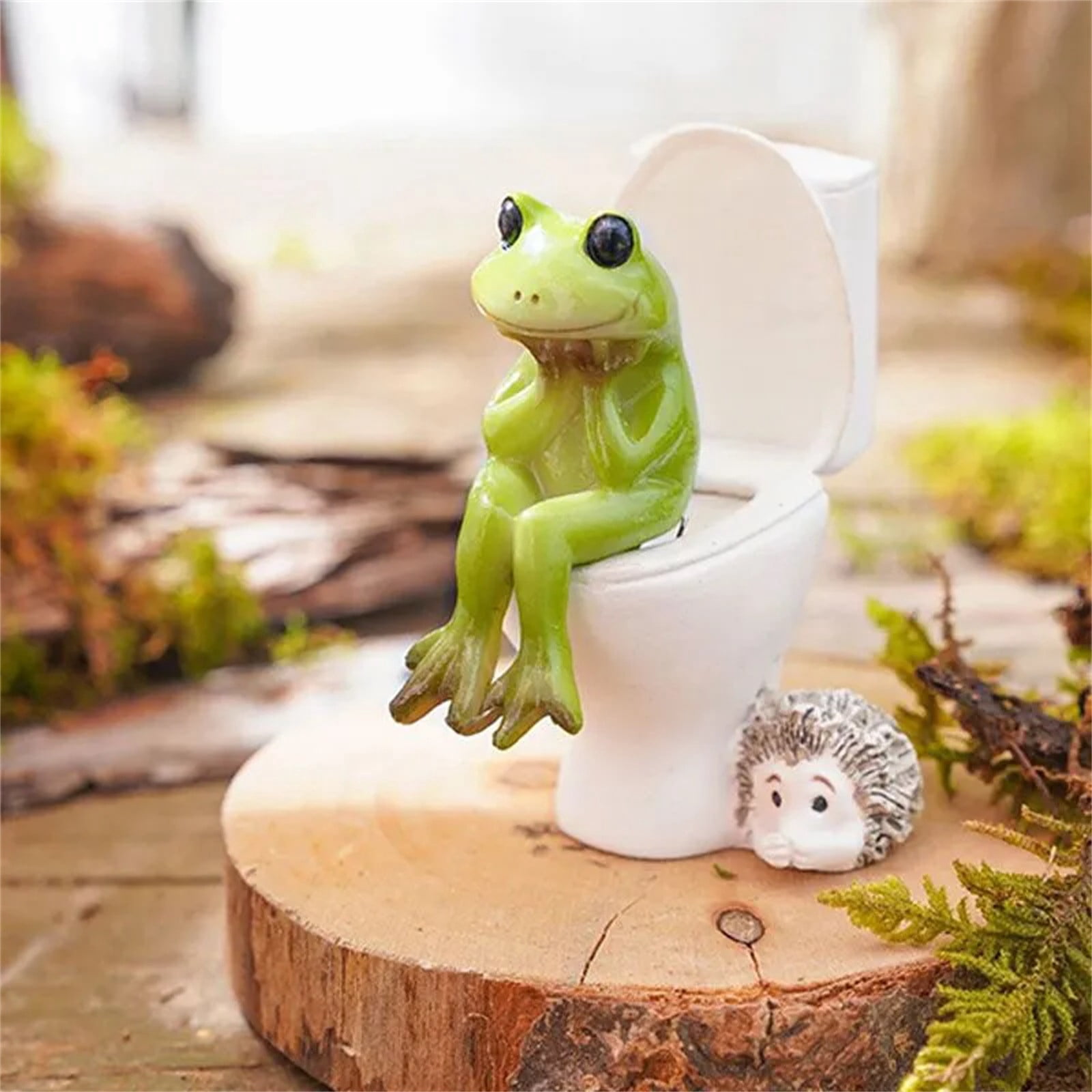 Miniature Fairy Garden Frog Figurine- Toilet Thinking Frog Outdoor ...