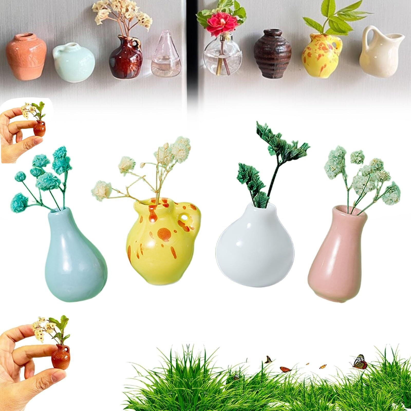 Miniature Flower Vase Magnets Fun & Cute Wall Mounted Plant Decoration ...