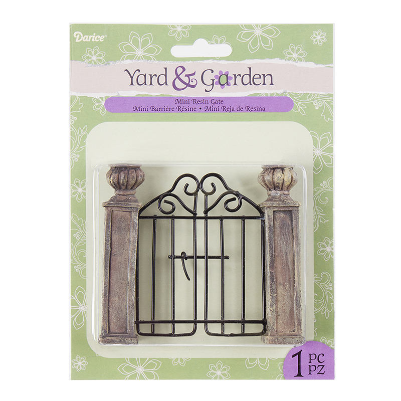 Miniature Garden Gate: Wire Gate with Decorative Resin Pillars ...