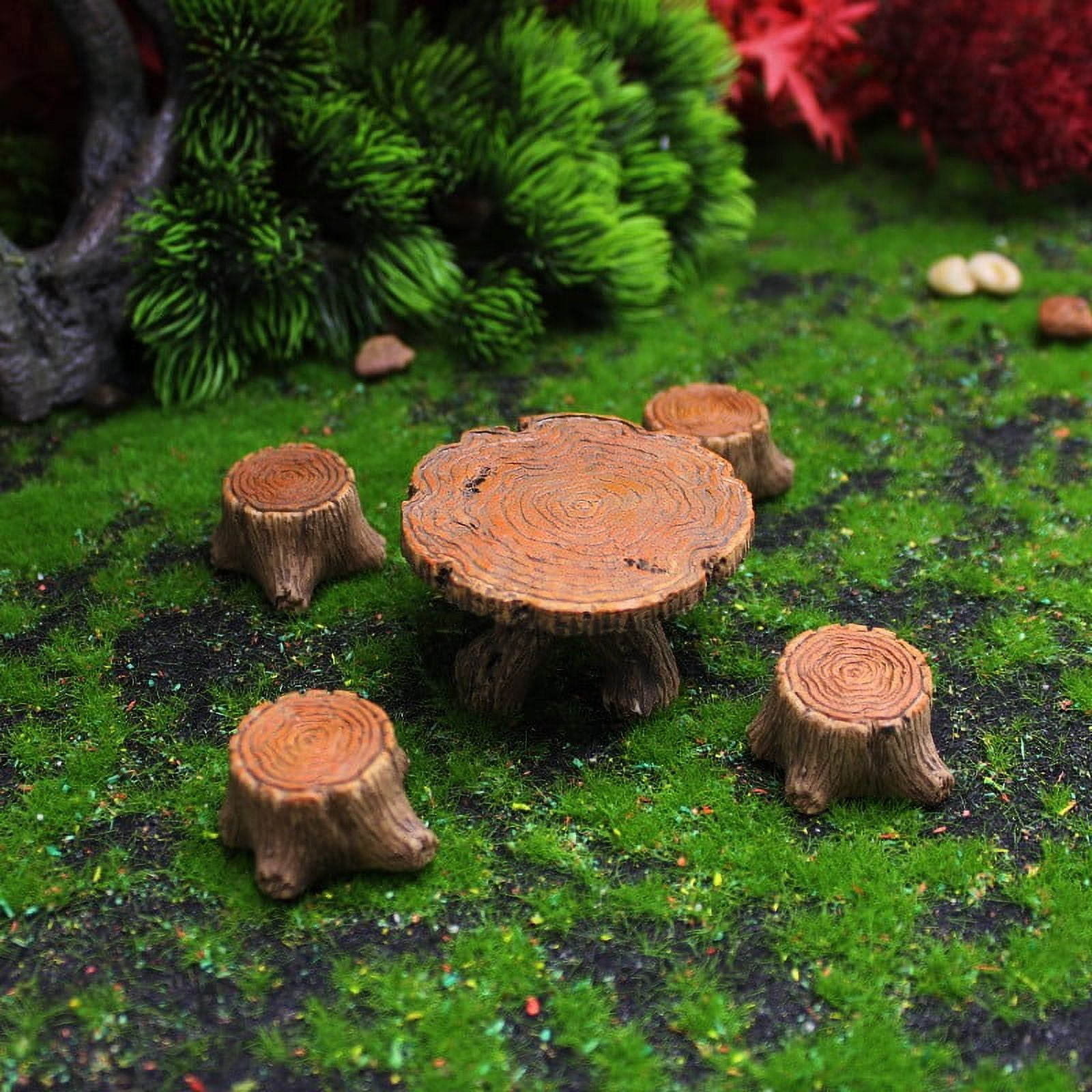 Miniature Garden Stump Table and Chairs Set | Resin Outdoor Decor ...