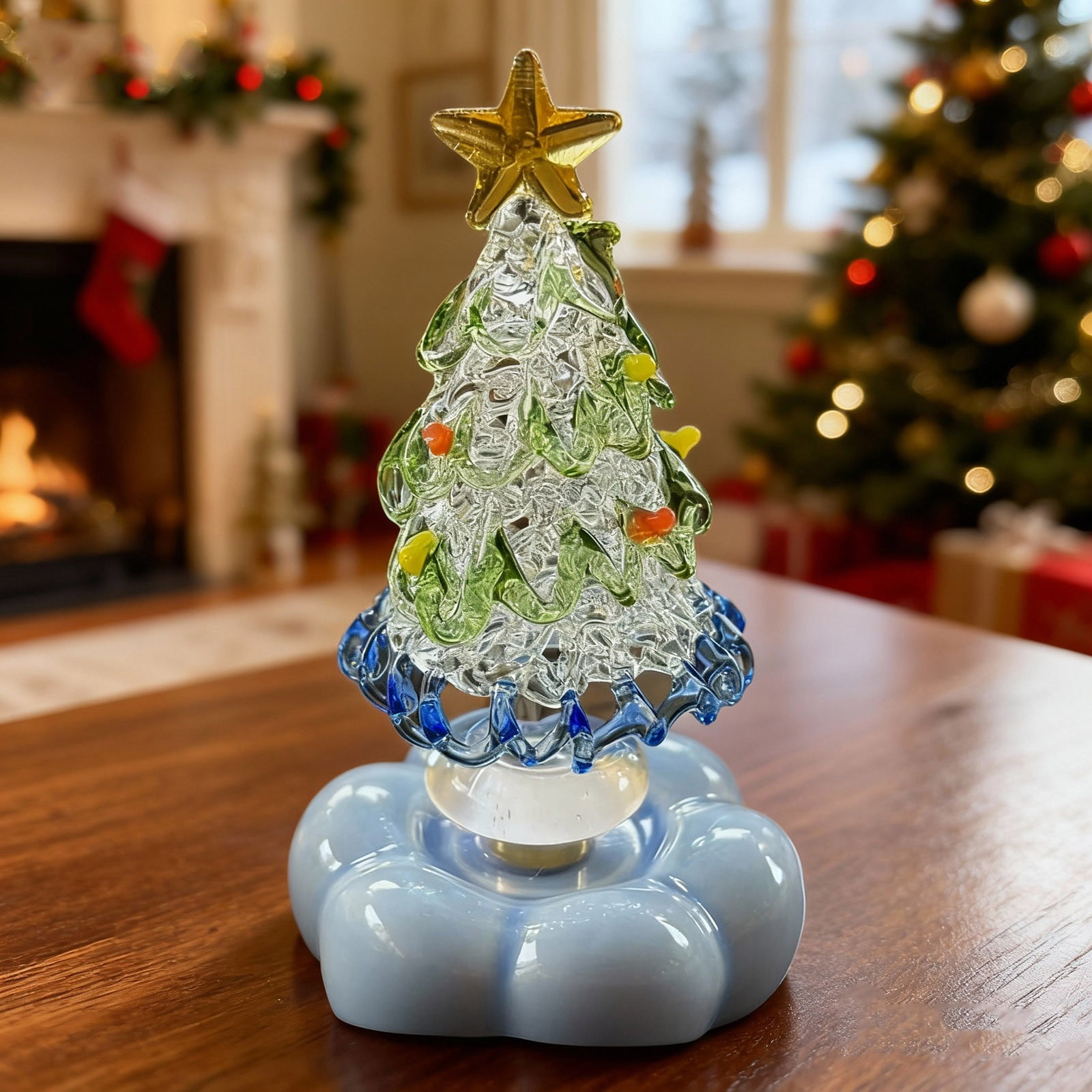 Miniature Handmade Glass Rotatable Christmas Tree, Sparkling Glass ...