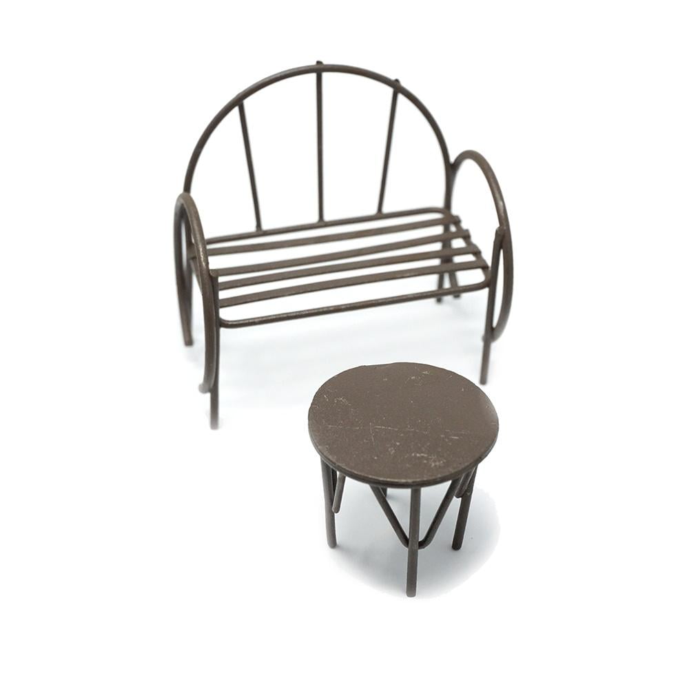 Miniature Metal Bench & Table Set, Brown, 2-Piece - Walmart.com