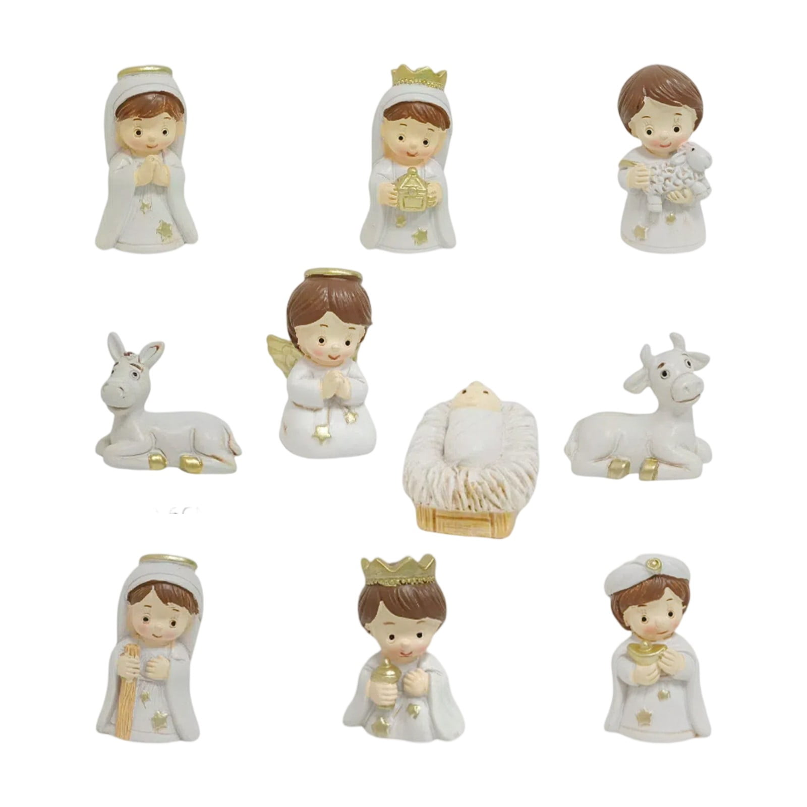 Miniature Nativity Set, 10Pcs Christmas Nativity Scene Resin Figures ...