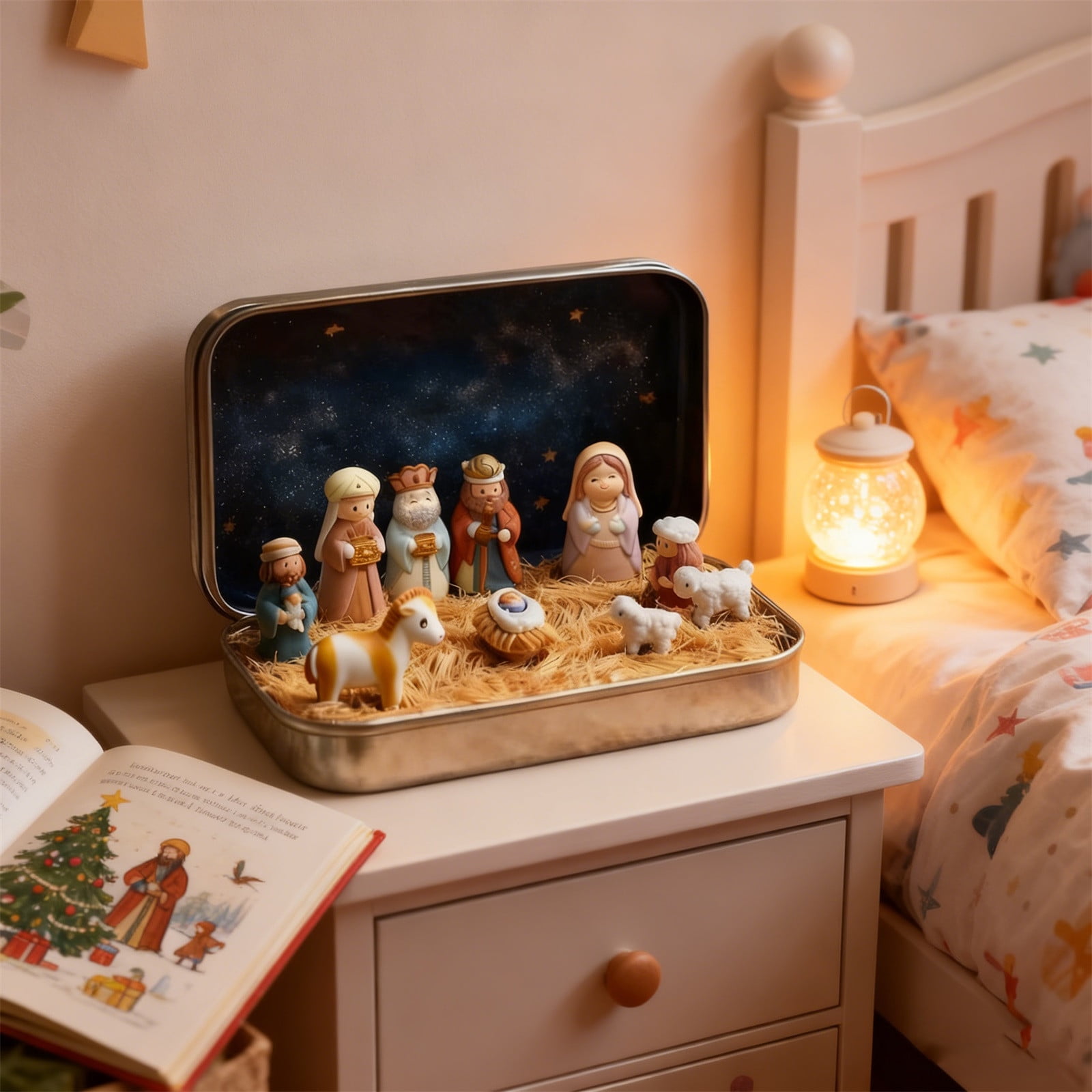 Miniature Nativity Set,3 pcs Mini Christmas Nativity Set in a Tin Box ...