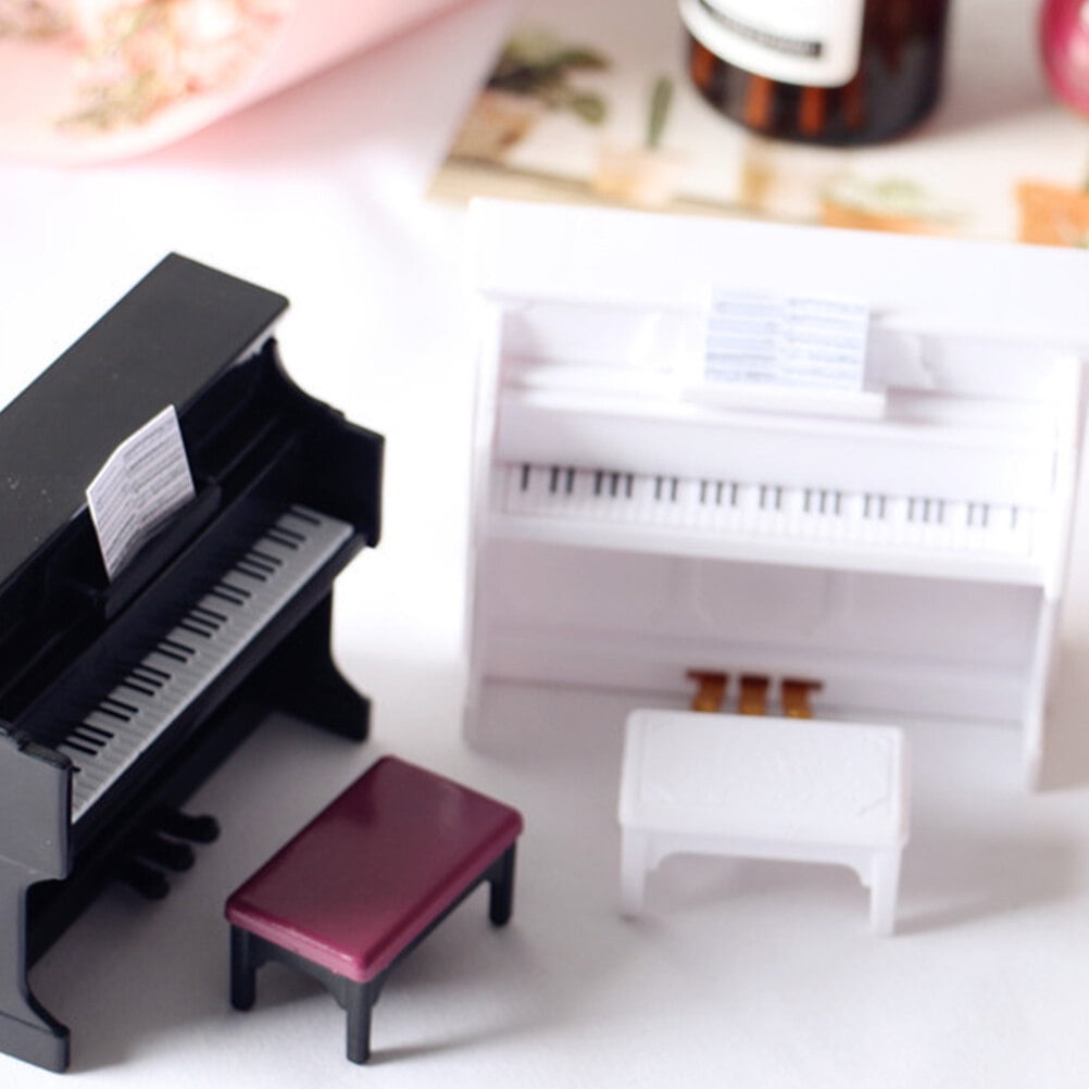 WHAMVOX Mini Upright Piano with Stool for Decoration White Plastic ...