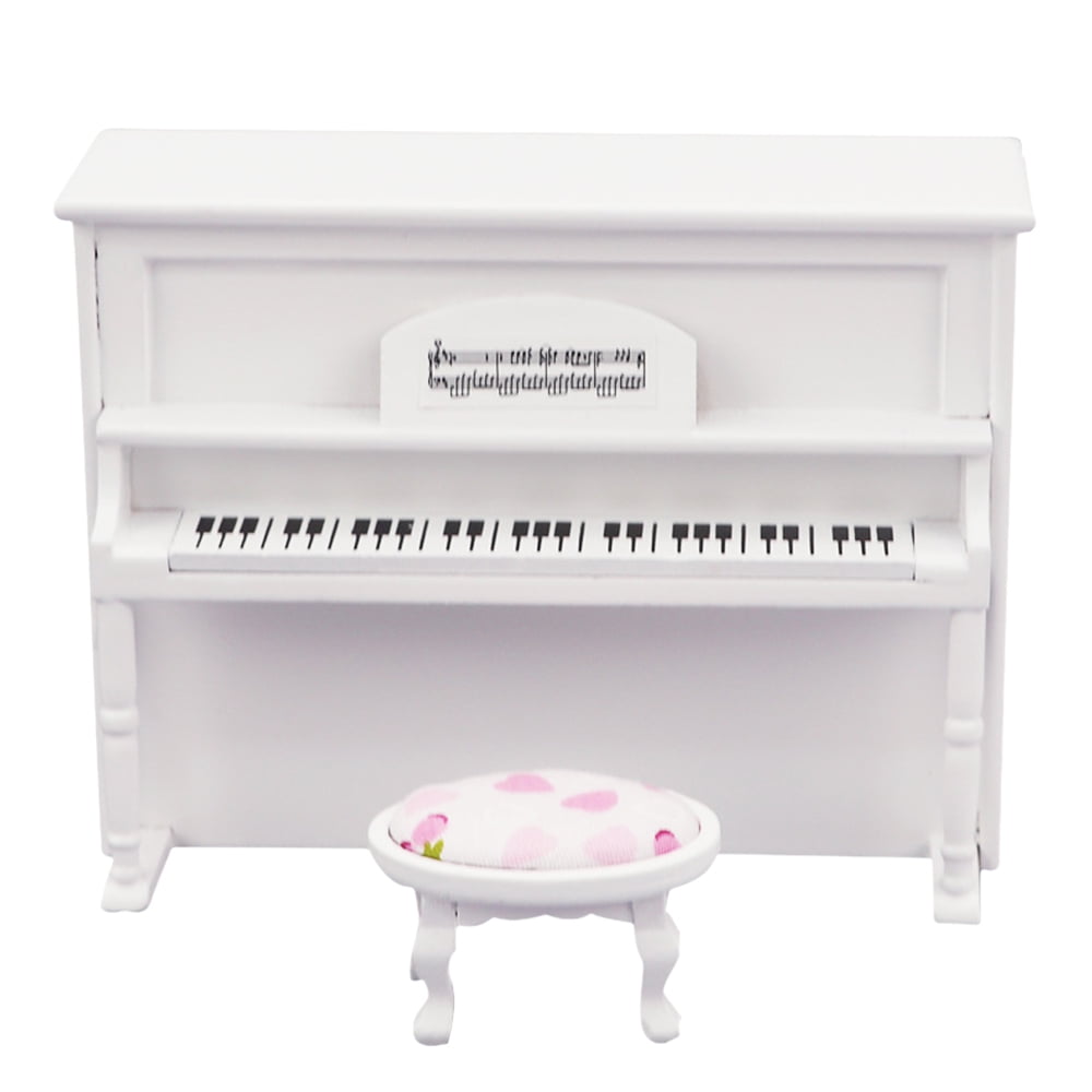 Miniature Piano Model with Stool Dollhouse Musical Instrument Desk ...
