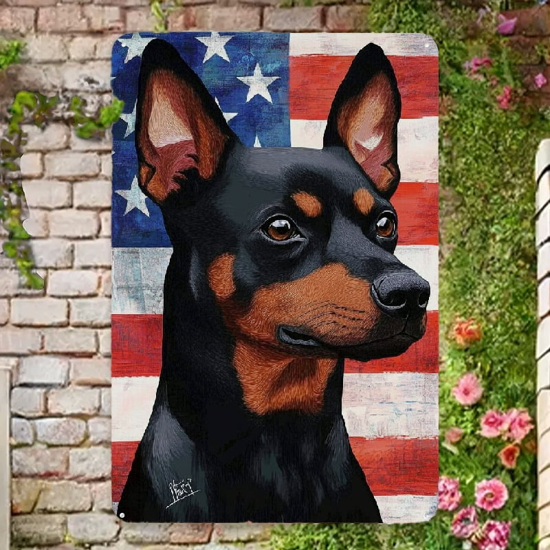Miniature Pinscher Dog American Flag Metal Sign Mailbox Sign Decorative ...