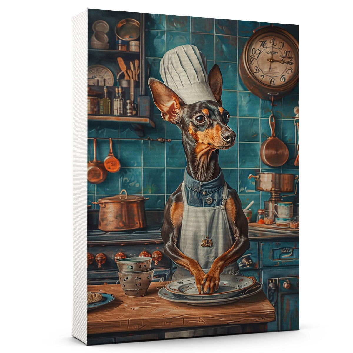 Miniature Pinscher Dog Chef Cooking Poster Wall Art, Kitchen Artwork ...