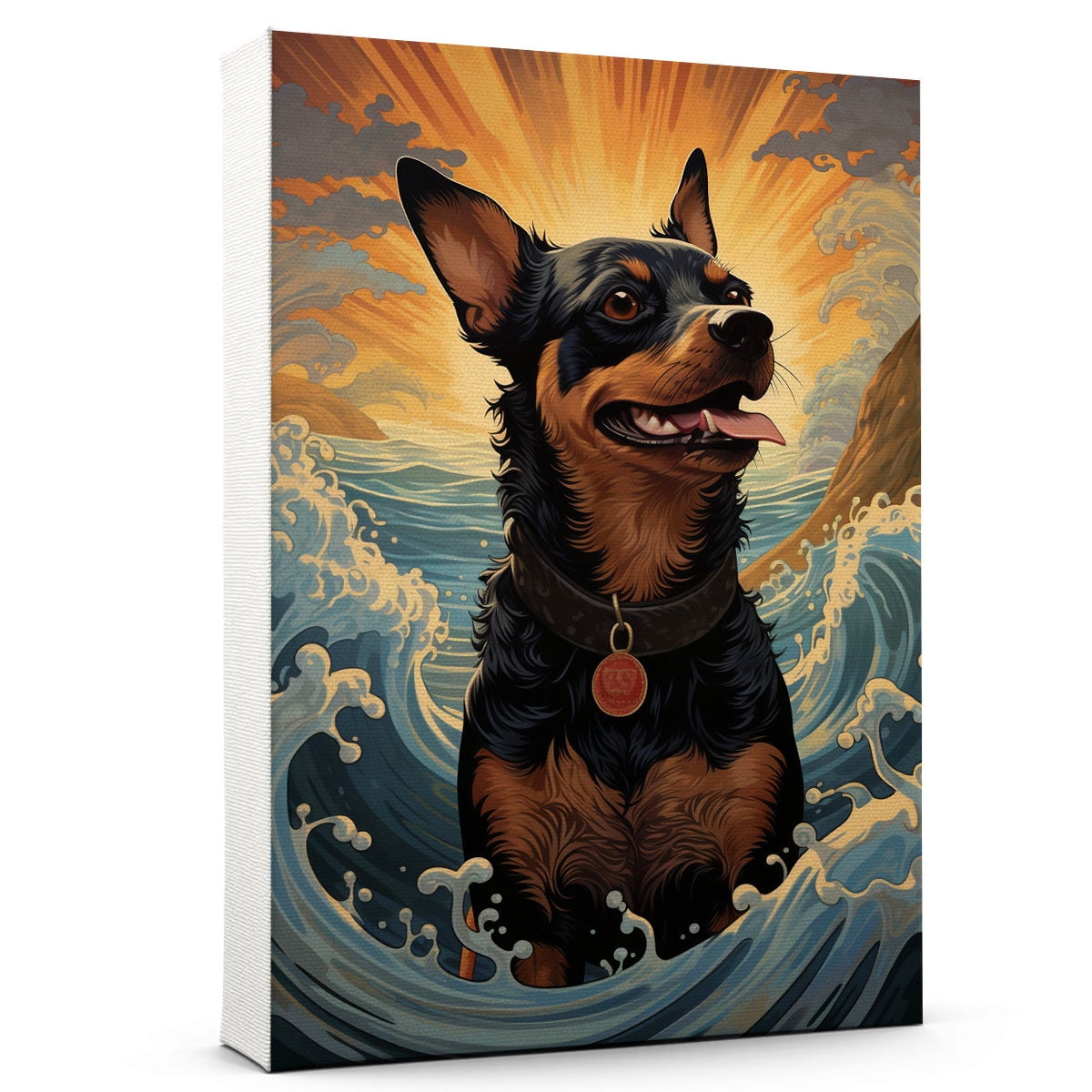 Miniature Pinscher Dog With Great Wave Japanese Wall Art poster ...