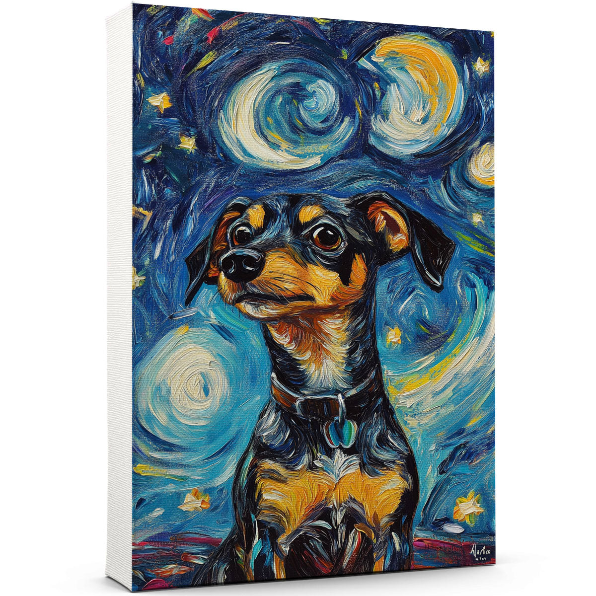 Miniature Pinscher Dog Starry Night Dog Poster Print 12x18in - Van Gogh ...