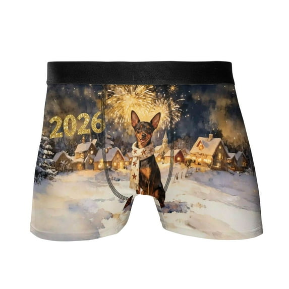 Miniature Pinscher Happy New Year 2026 with Fireworks on New Year's Eve All Over Print Boxer ...