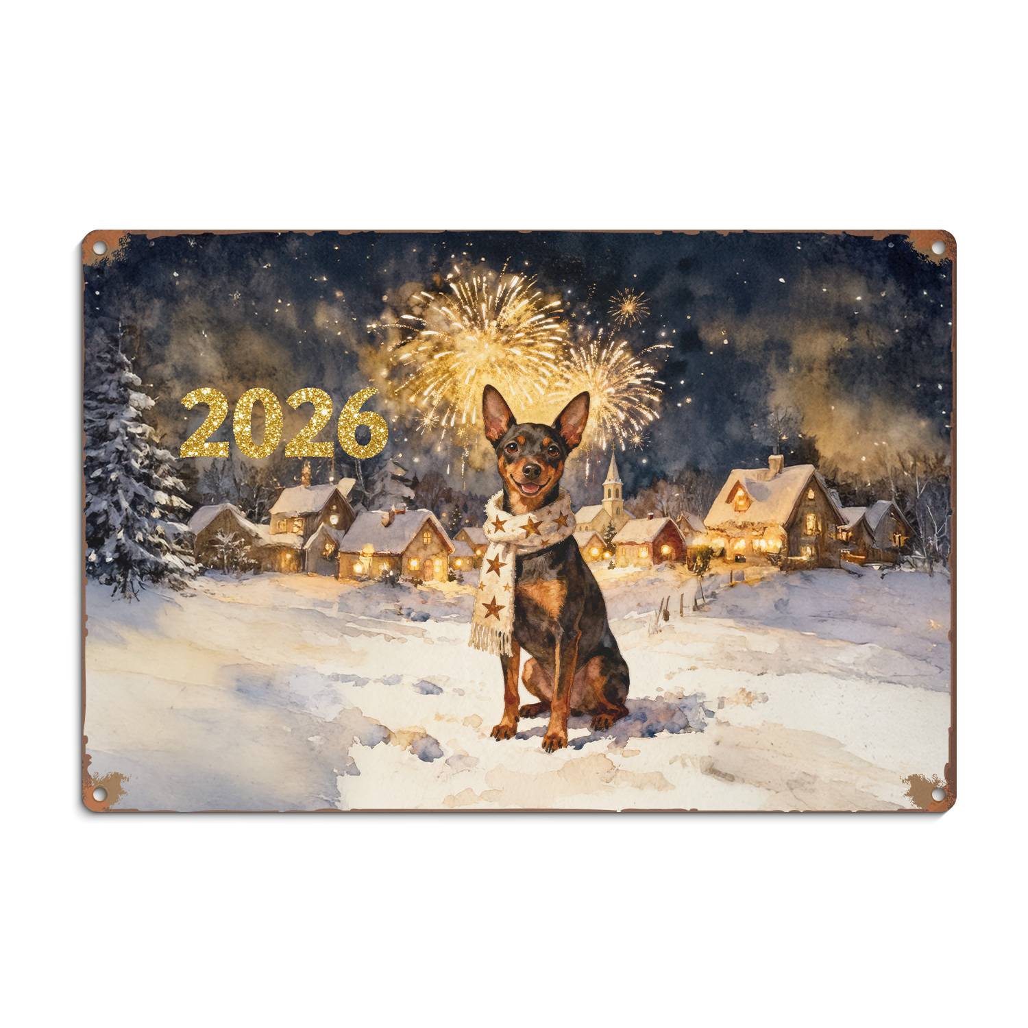 Miniature Pinscher Happy New Year 2026 with Fireworks on New Year's Eve ...
