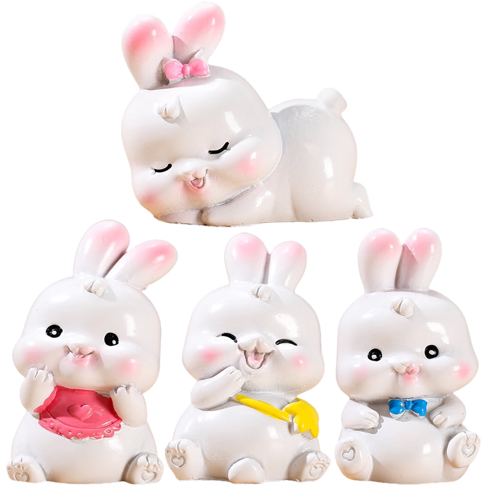 4Pcs Small Bunny Figurines Miniature Rabbit Ornaments Resin Bunny ...