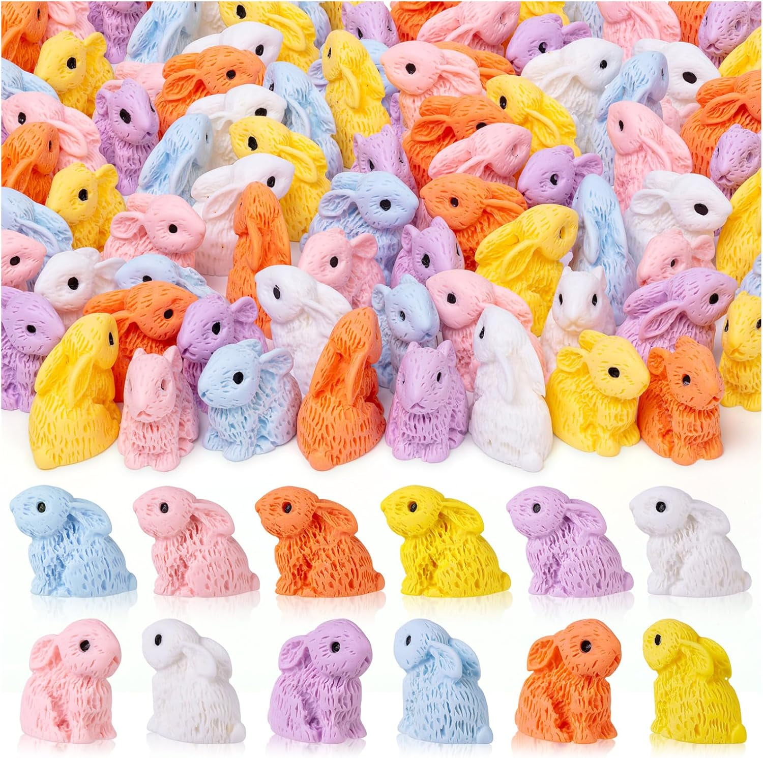 60-Piece Mini Resin Bunny Figurines - Tiny Easter Bunnies In 6 Colors ...