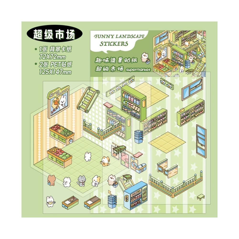 Miniature Scene 3D Landscaping Stickers Miniature Scene DIY Sticker Set ...