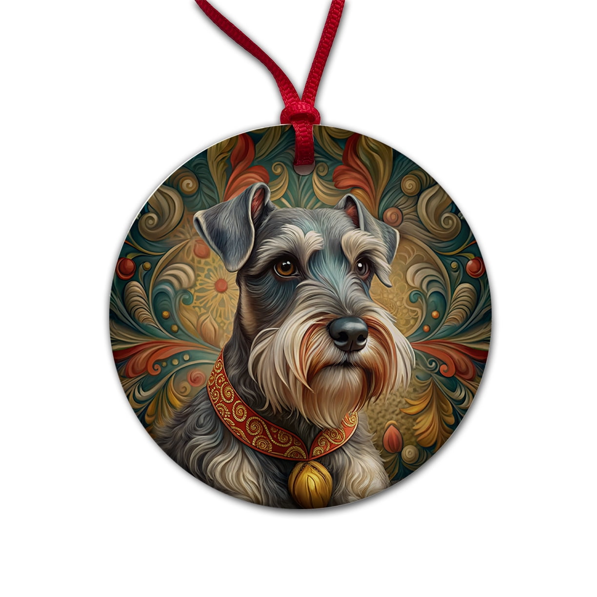 Miniature Schnauzer Dog Art Nouveau Christmas Tree Holiday Round ...