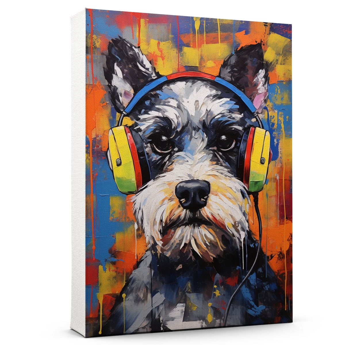 Miniature Schnauzer Dog Canvas Art With Headphones Graffiti Art ...