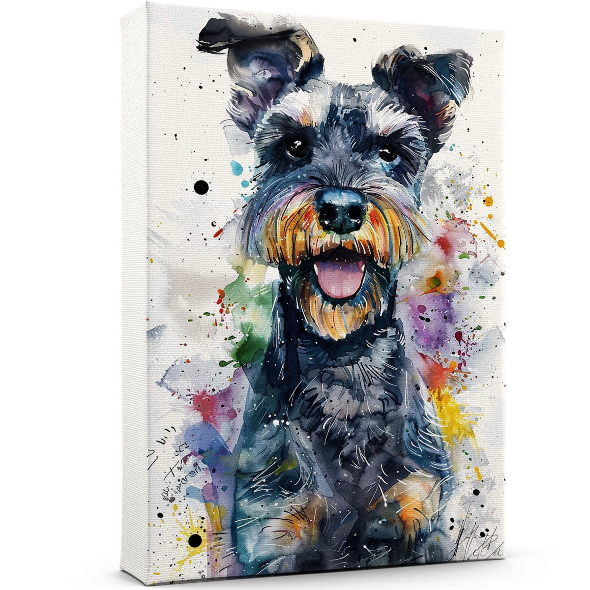 Miniature Schnauzer Dog Canvas Wall Art Prints,Watercolor Dog Art ...