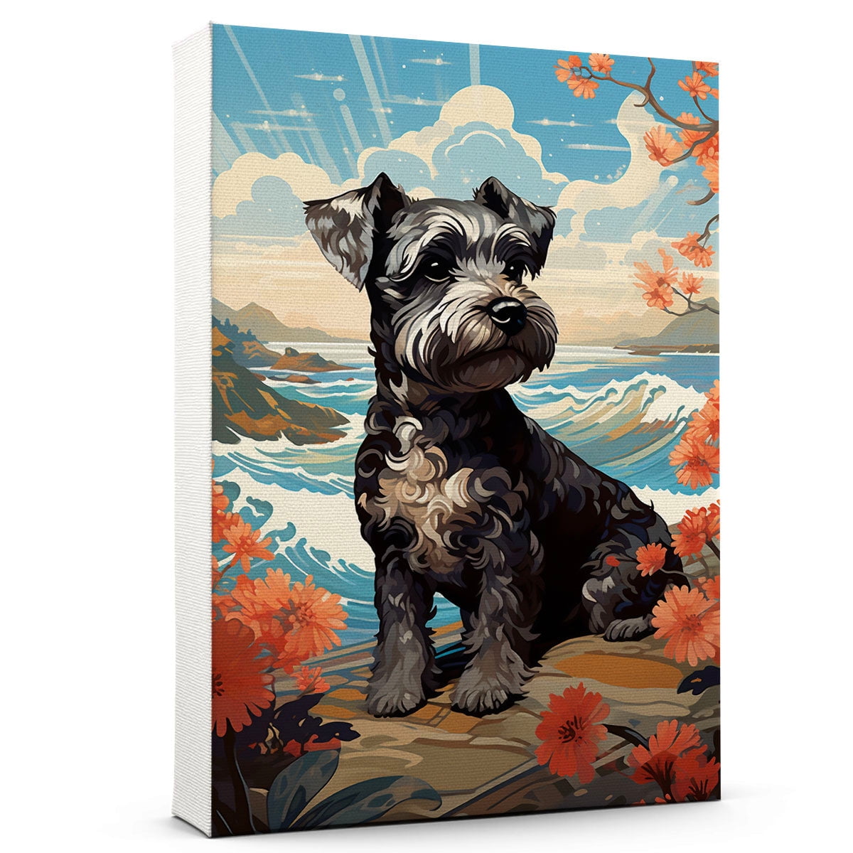 Miniature Schnauzer Dog With Great Wave Japanese Wall Art poster ...