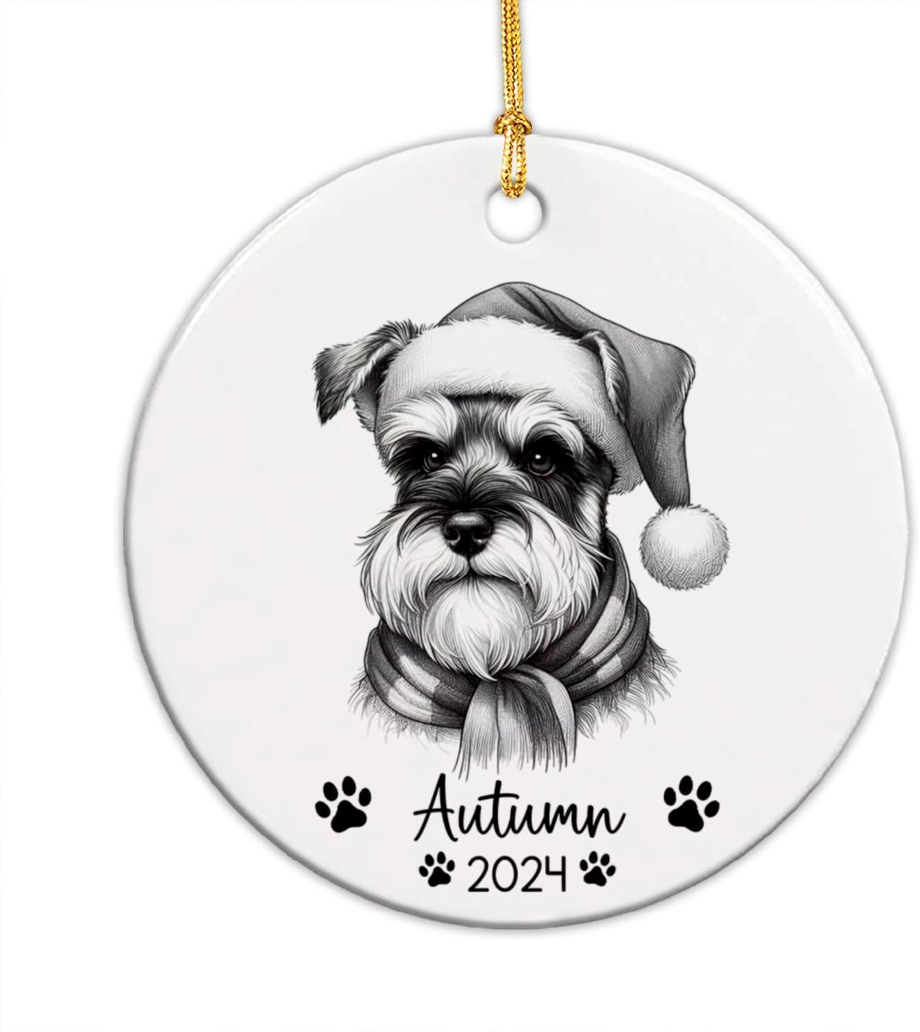 Miniature Schnauzer Pencil Drawing Xmas 2025 Ornament, Custom Name/Year ...
