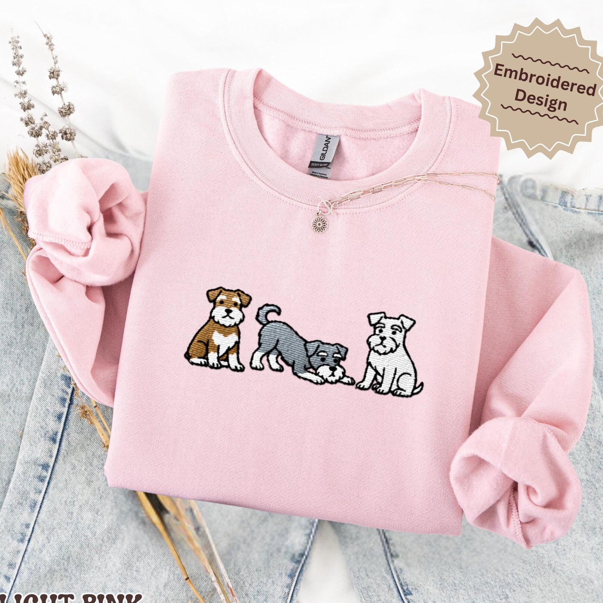 Miniature Schnauzer TShirt Embroidered Dog Mom Crewneck Schnauzer Lover ...