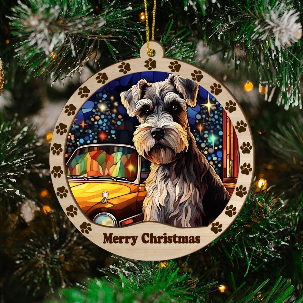 Miniature Schnauzer Tree Dog Ornament, Miniature Schnauzer Dog Stained ...