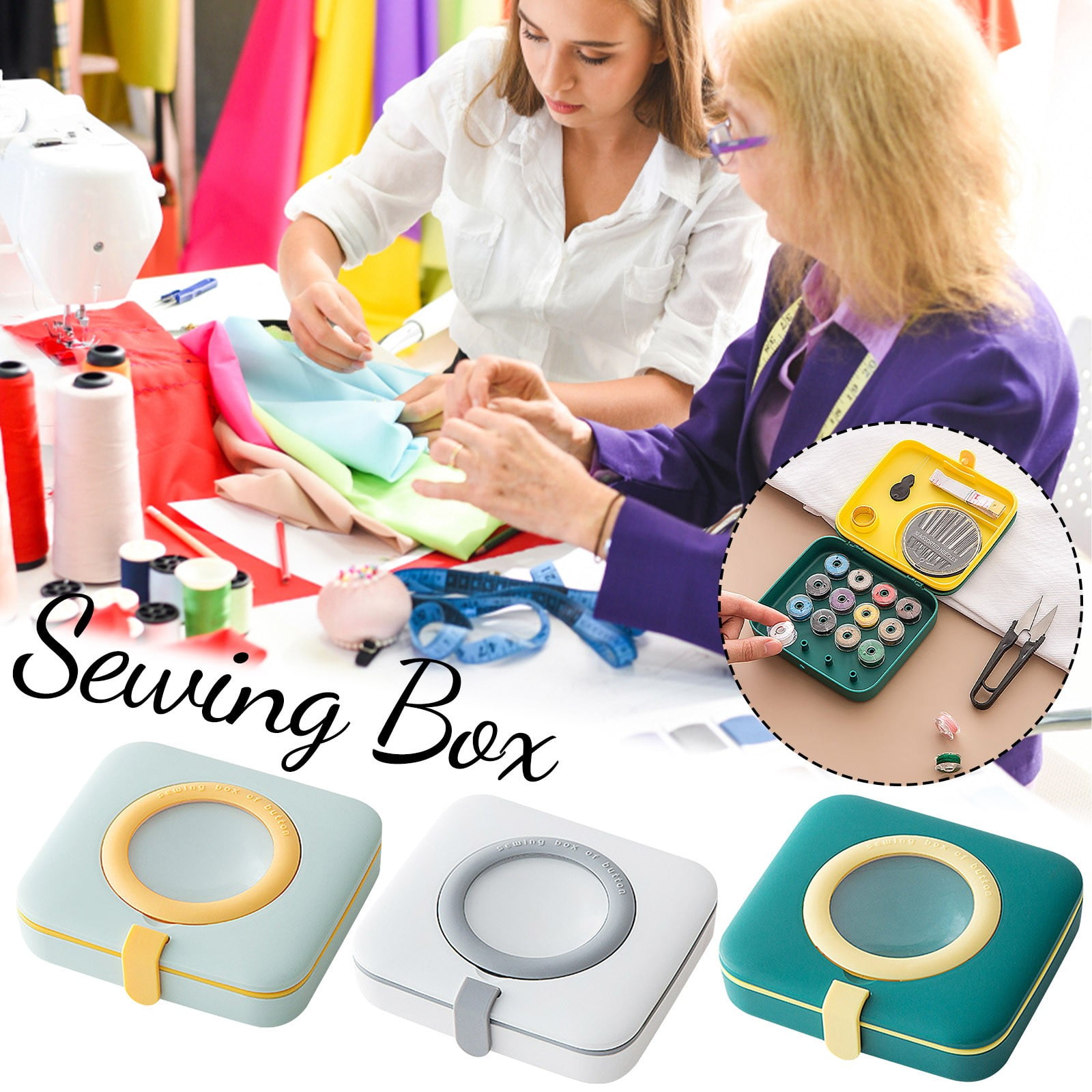 Miniature Sewing Box, Portable Sewing Kit, Glass top Storage, Dorm Room ...