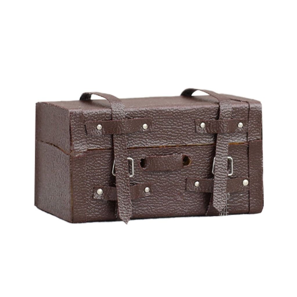 Miniature Sturdy Wood Suitcase Antique Dollhouses Display Storage Props ...