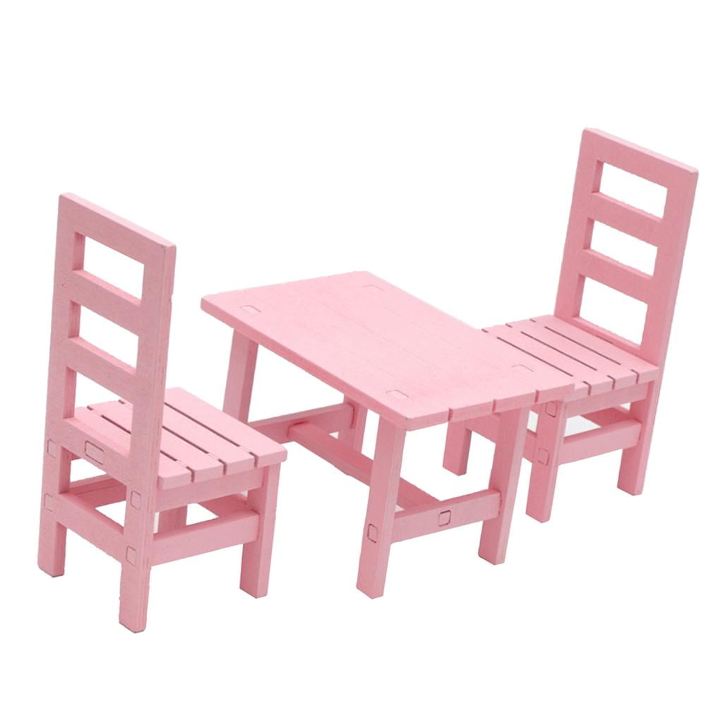 Miniature Wood Dining Table Furniture Set :6 Dollhouse Kids Pretend ...