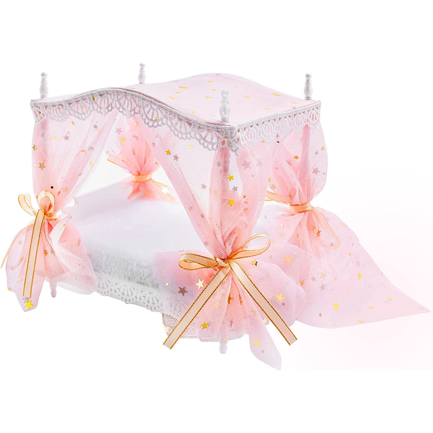 Miniature Wooden Bed with Canopy Bed Curtains Mini Princess Style Four ...