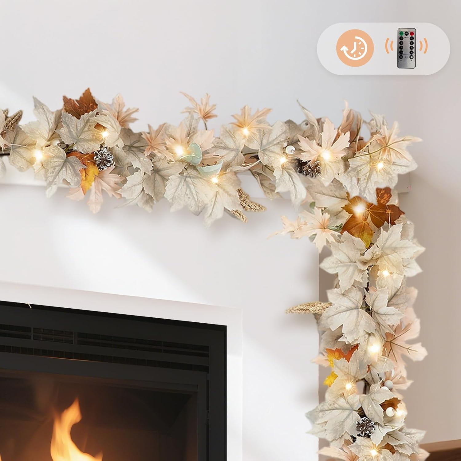 Minibee Fall Garland for Mantle with LED Lights – 6Ft Fall Garland ...