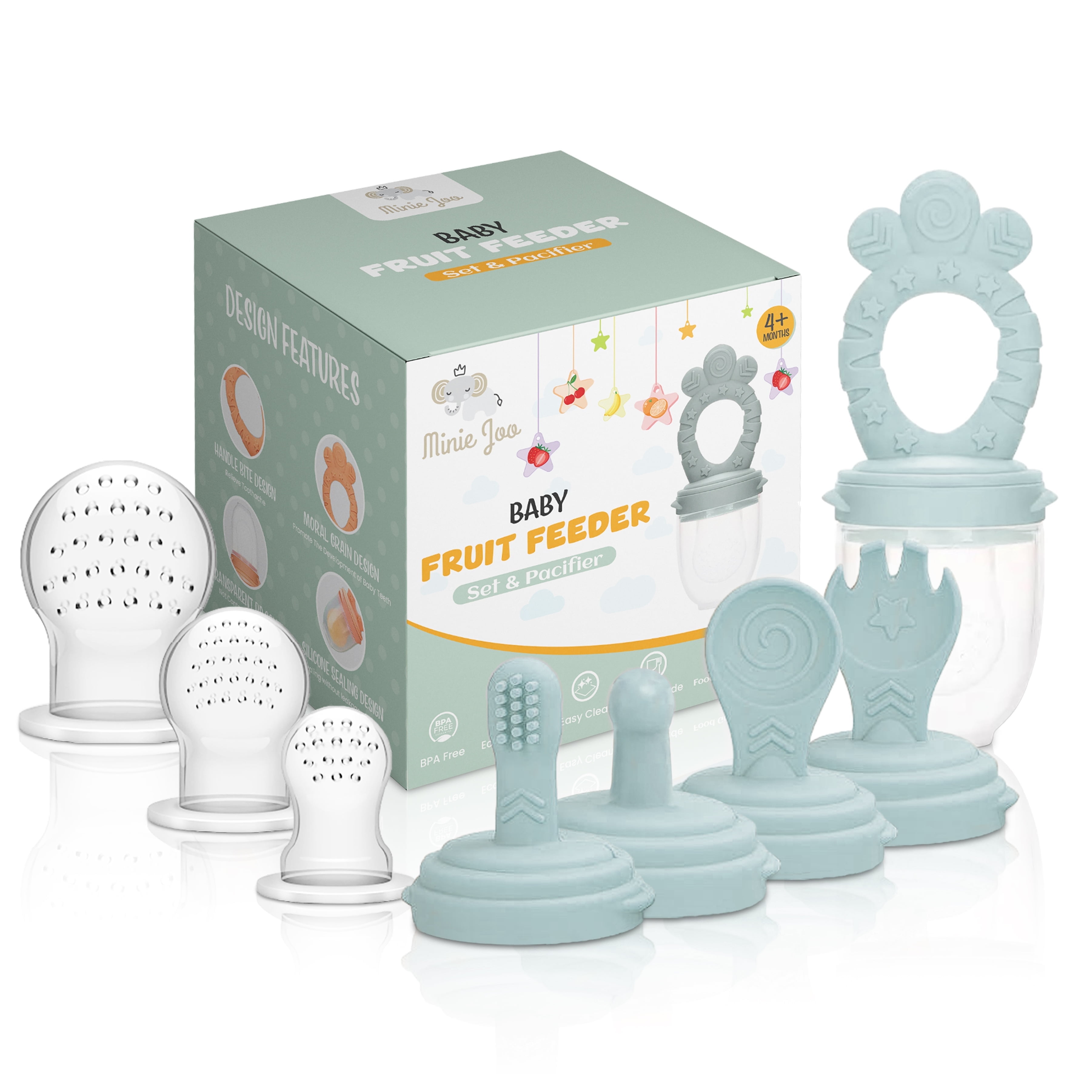 Minie Joo 7-in-1 Baby Food Feeder & Teether | 3 Pacifier Pouches ...