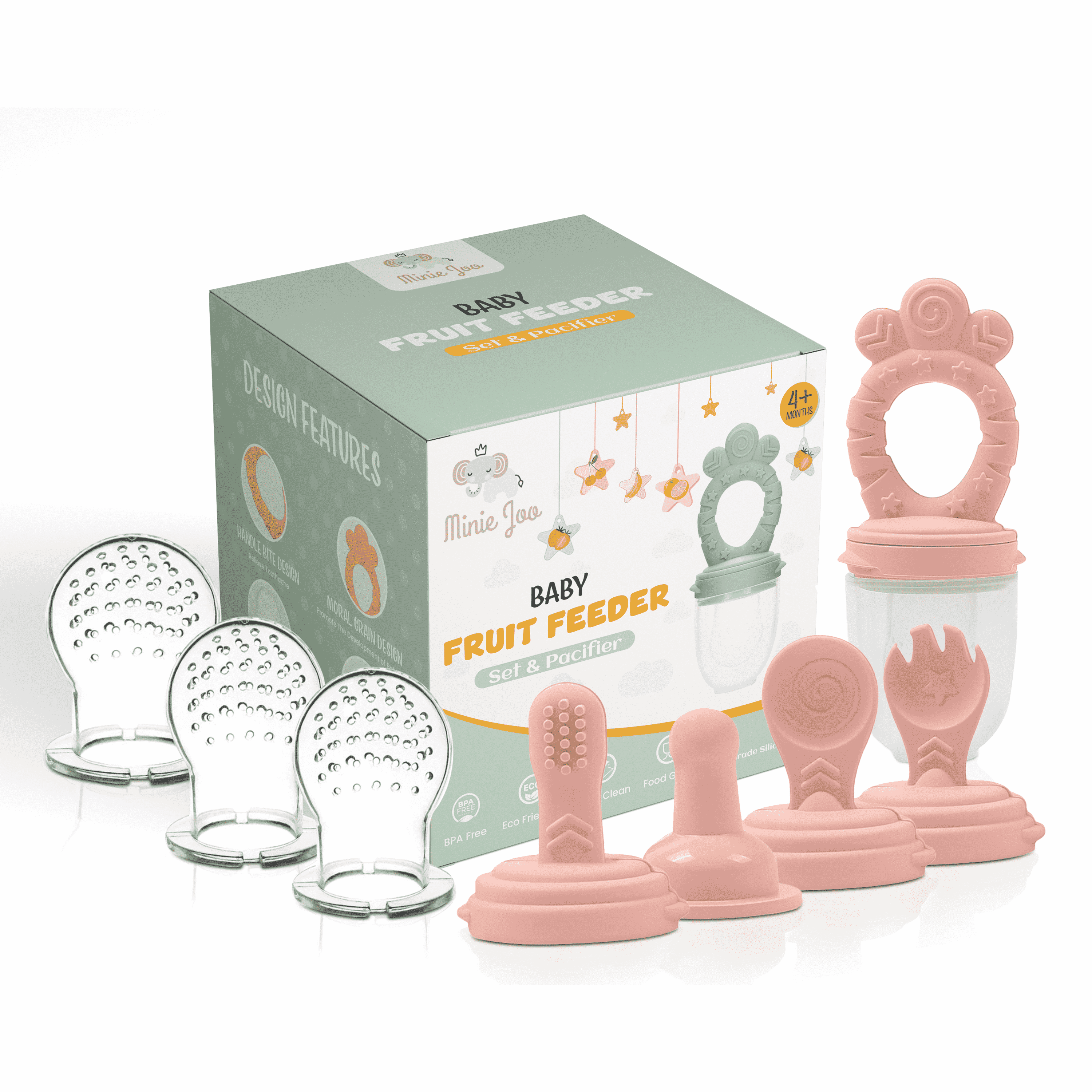 Minie Joo Baby Food Feeder and Teether Set, 7-in-1 Silicone Self ...