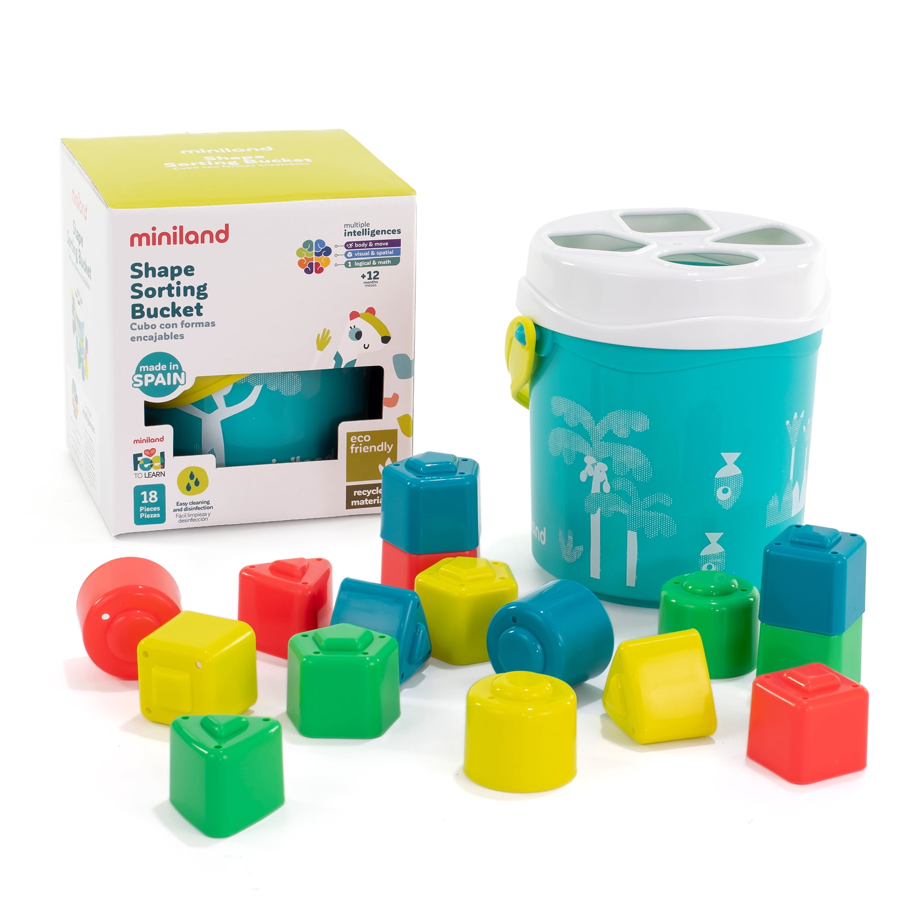 Miniland Feel to Learn: Shape Sorting Bucket, Turquoise - Walmart.com