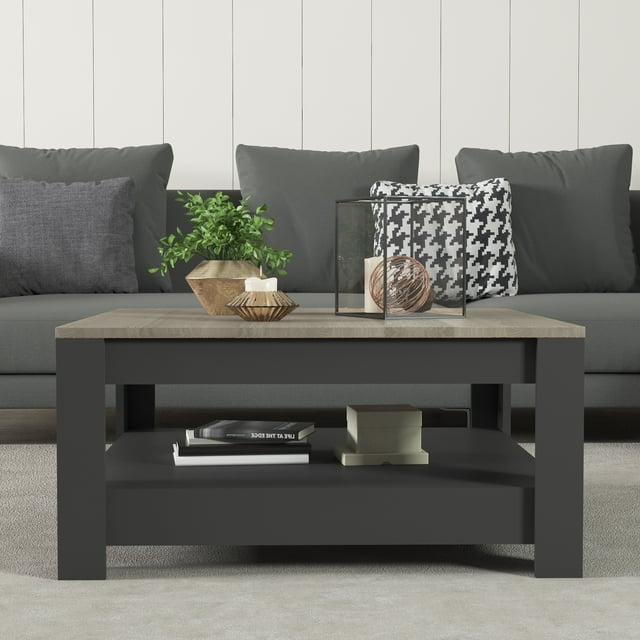 MinimaDecor Grado Two Tier, Square Coffee Table, 35 inches, Dark Gray ...