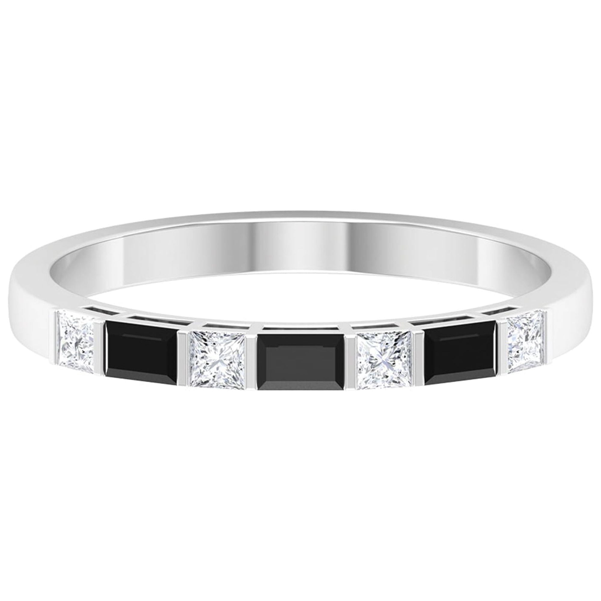 Minimal Band Ring with Baguette Black Onyx and Diamond- AAA Grade, 14K ...