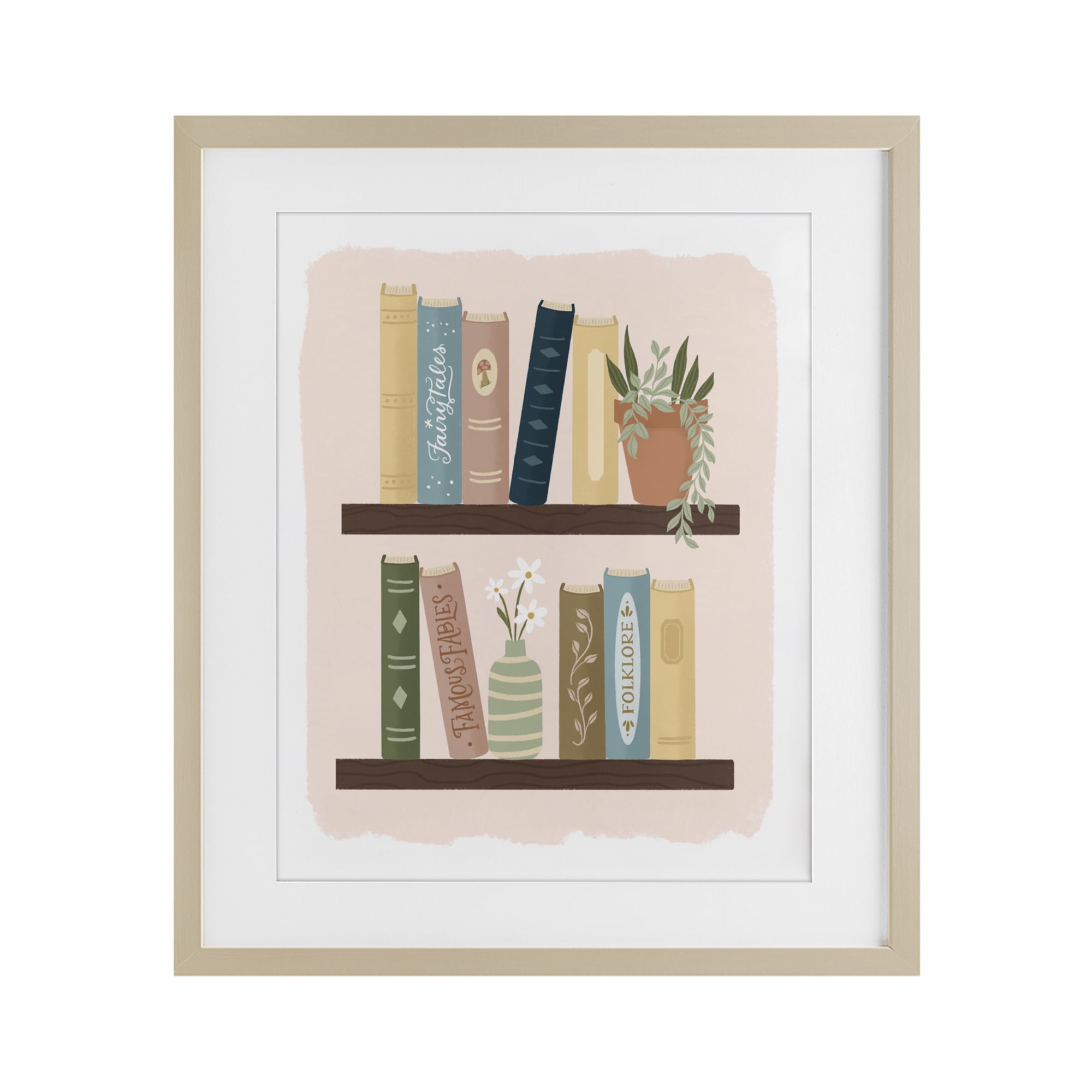 Stupell Industries Minimal Bookshelves with Plant Birch Framed Print ...