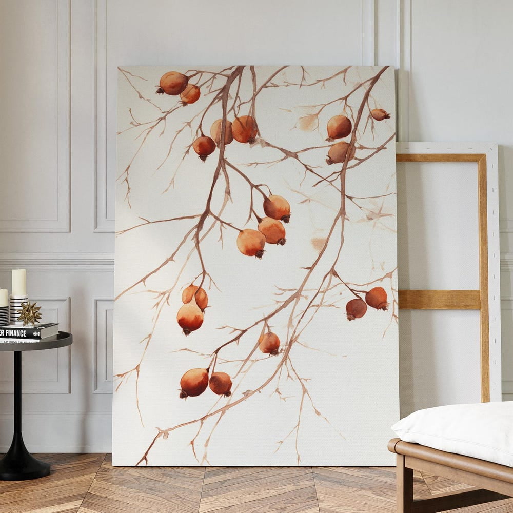 Minimal Botanical Wall Art With Autumn Rose Hips Neutral Watercolor ...